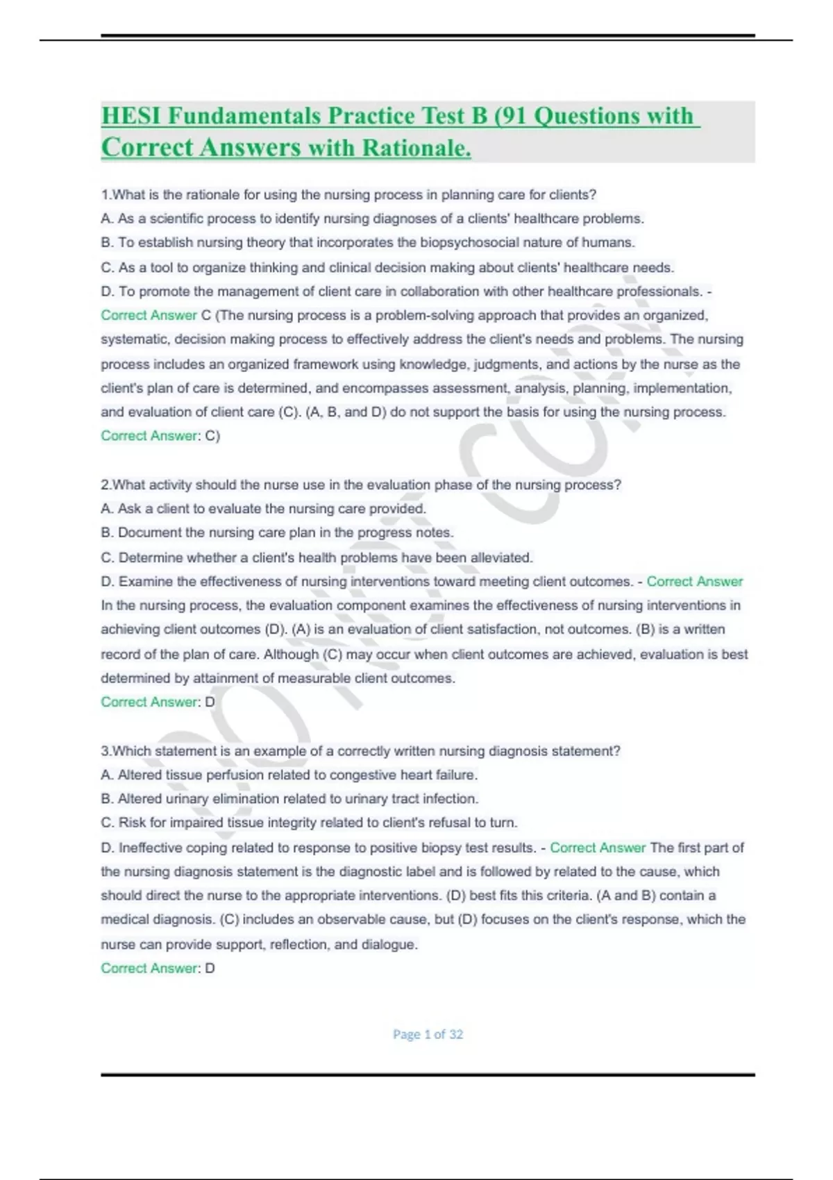 HESI Fundamentals Practice Test B (91 Questions with Correct Answers ...