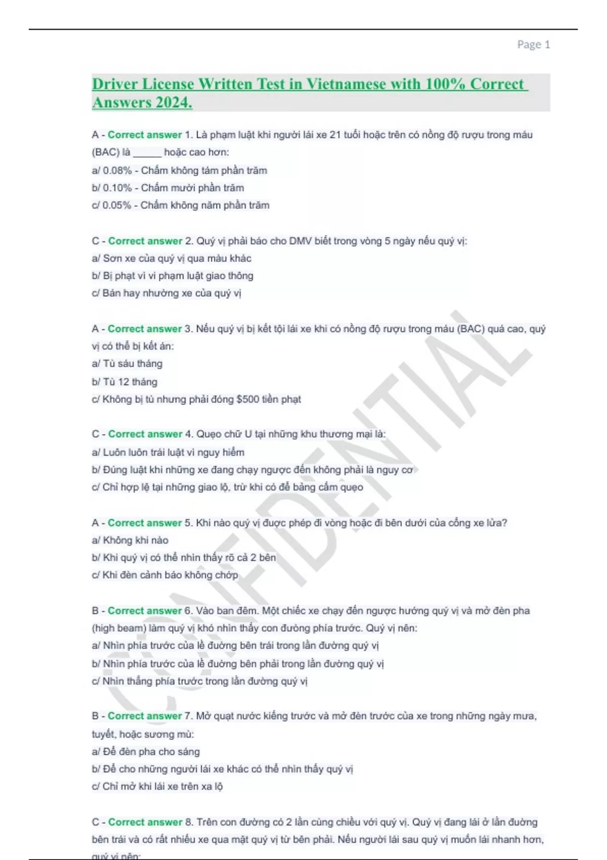 Driver License Written Test in Vietnamese with 100% Correct Answers ...