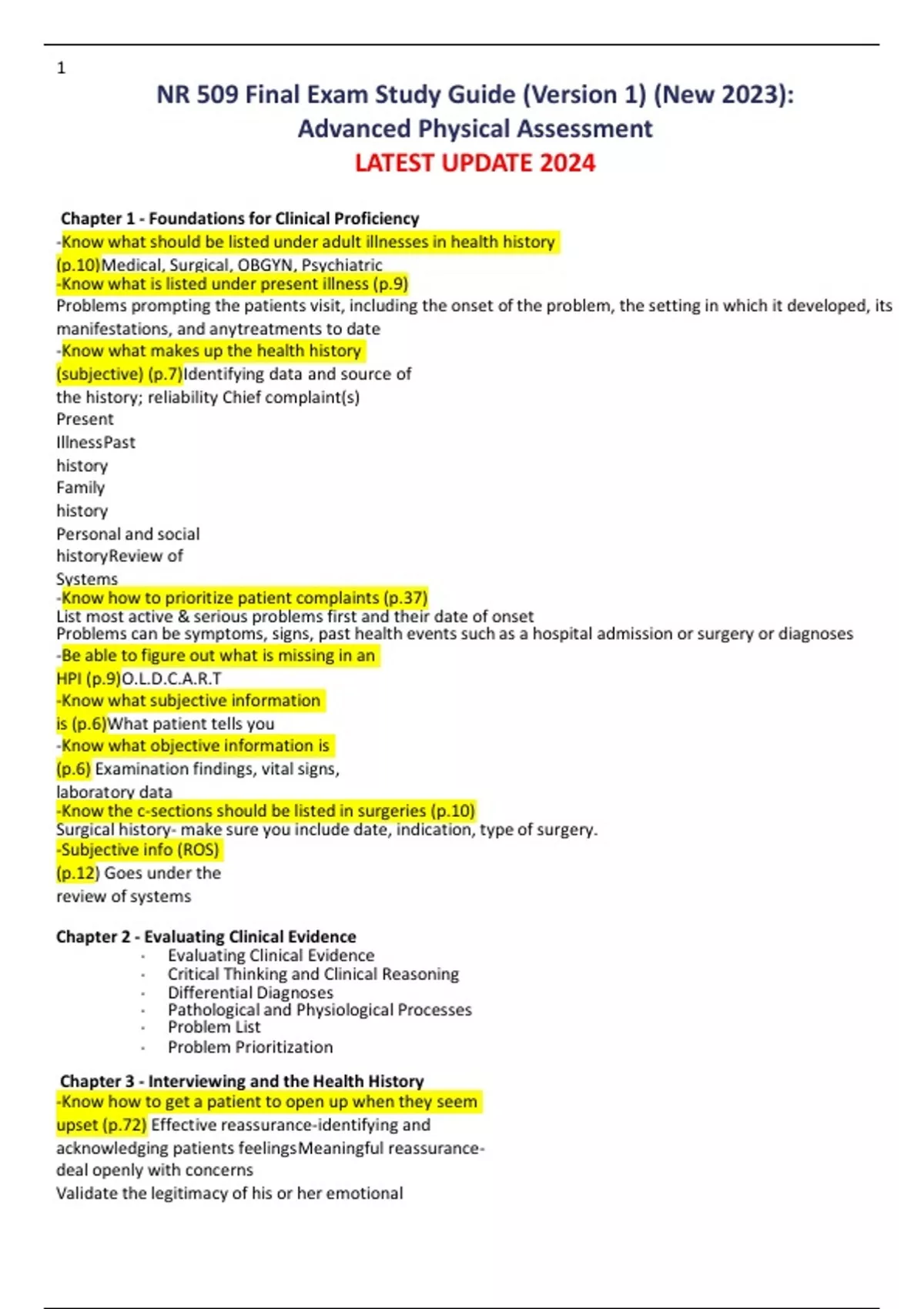 NR 509 Final Exam Study Guide (Version 1) (New 2023): Advanced Physical ...