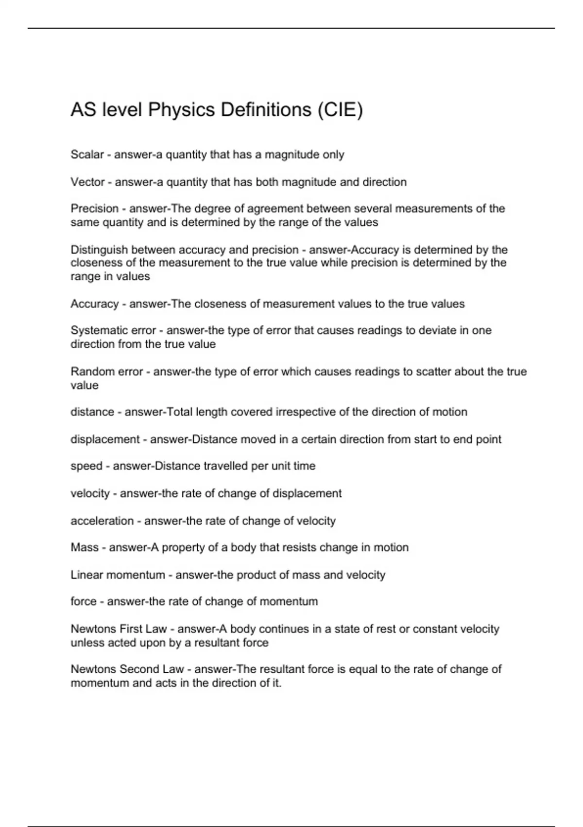 AS level Physics Definitions (CIE) - AS level Physics Definitions - Stuvia US