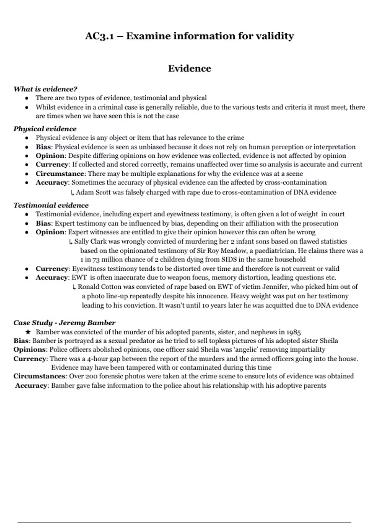 Notes on Unit 3 AC3.1 for controlled assessment - Crime Scene to ...