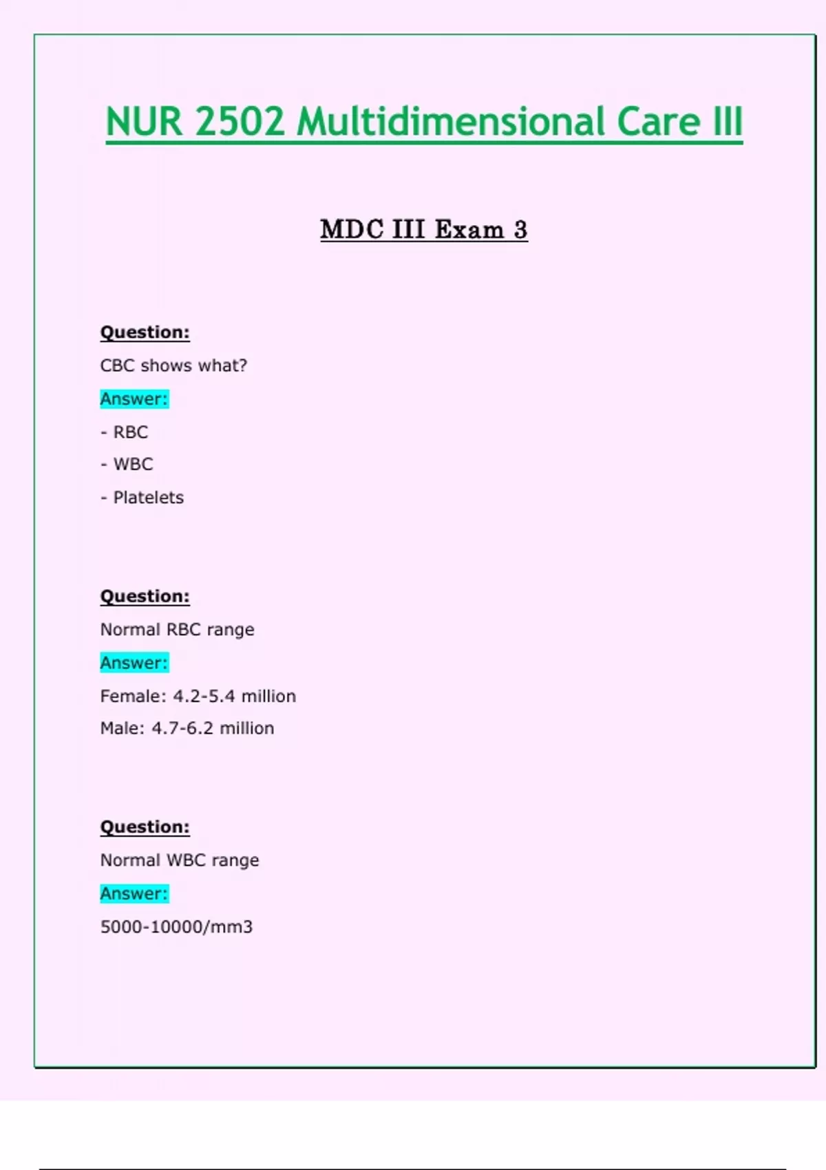 NUR 2502 / NUR2502 Exam 3 (Latest 2024 / 2025): Multidimensional Care ...
