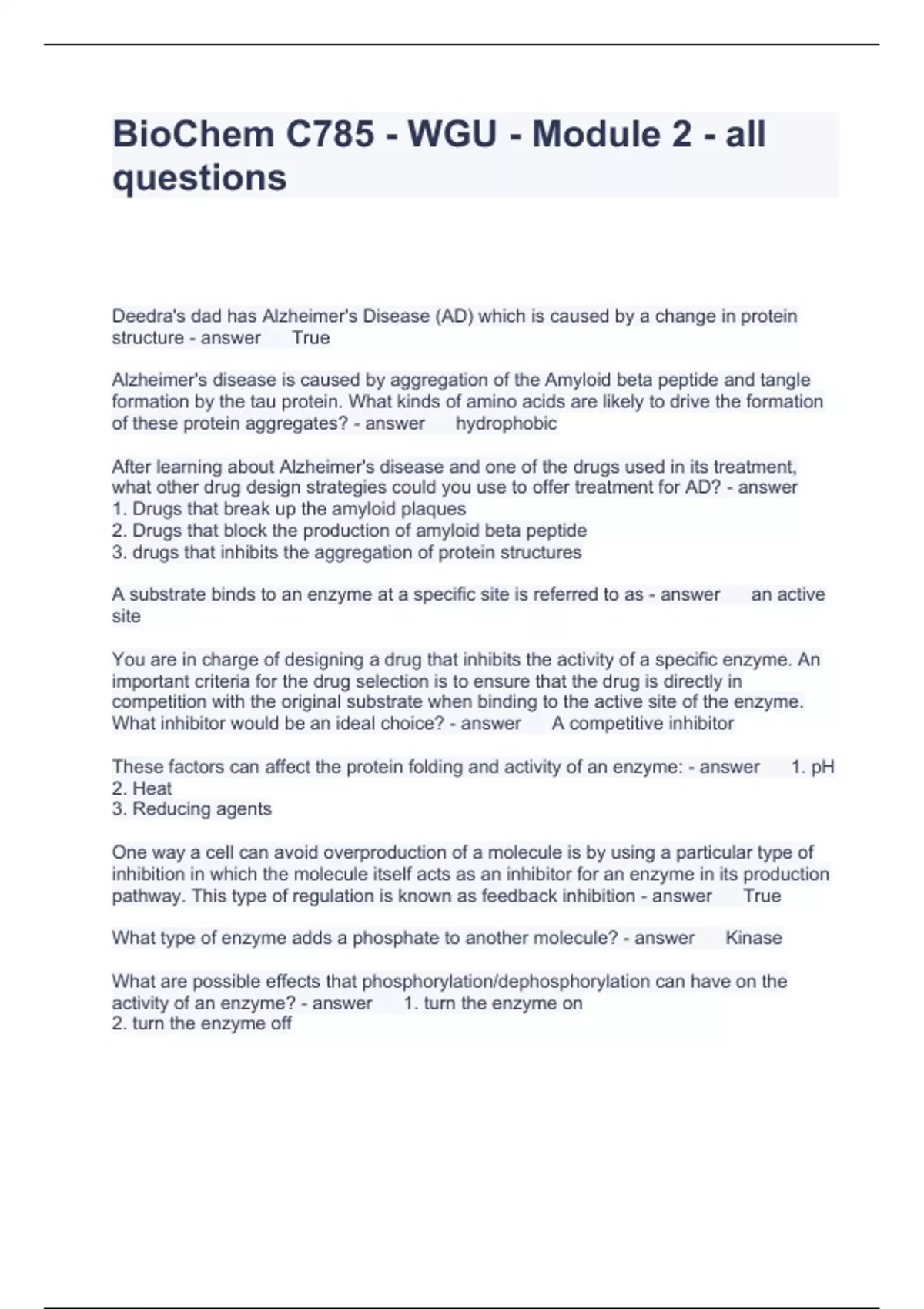 BioChem C785 - WGU - Module 2 - all questions with solutions 2024 - WGU ...