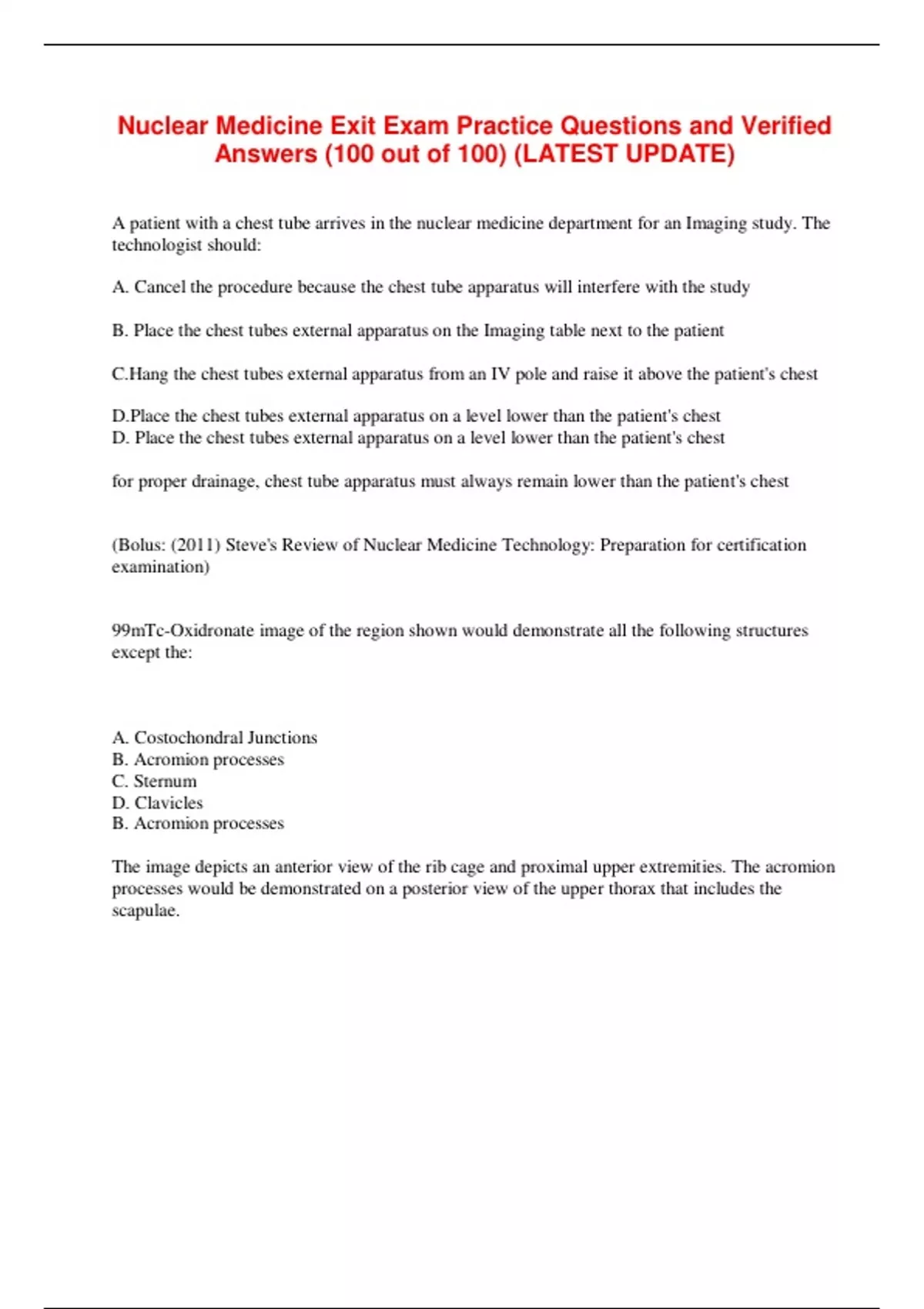 Nuclear Medicine Exit Exam Practice Questions and Verified Answers (100 ...