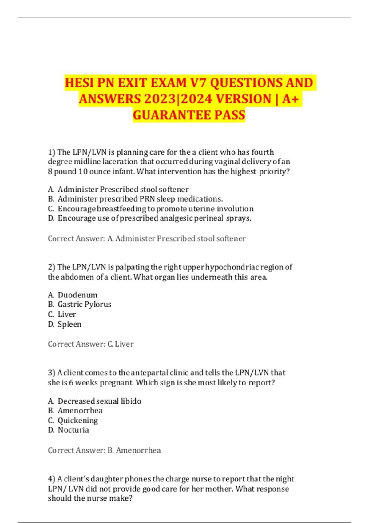 HESI PN EXIT EXAM V7 QUESTIONS AND ANSWERS 2023|2024 VERSION | A+ GUARANTEE PASS - Hesi - Stuvia US
