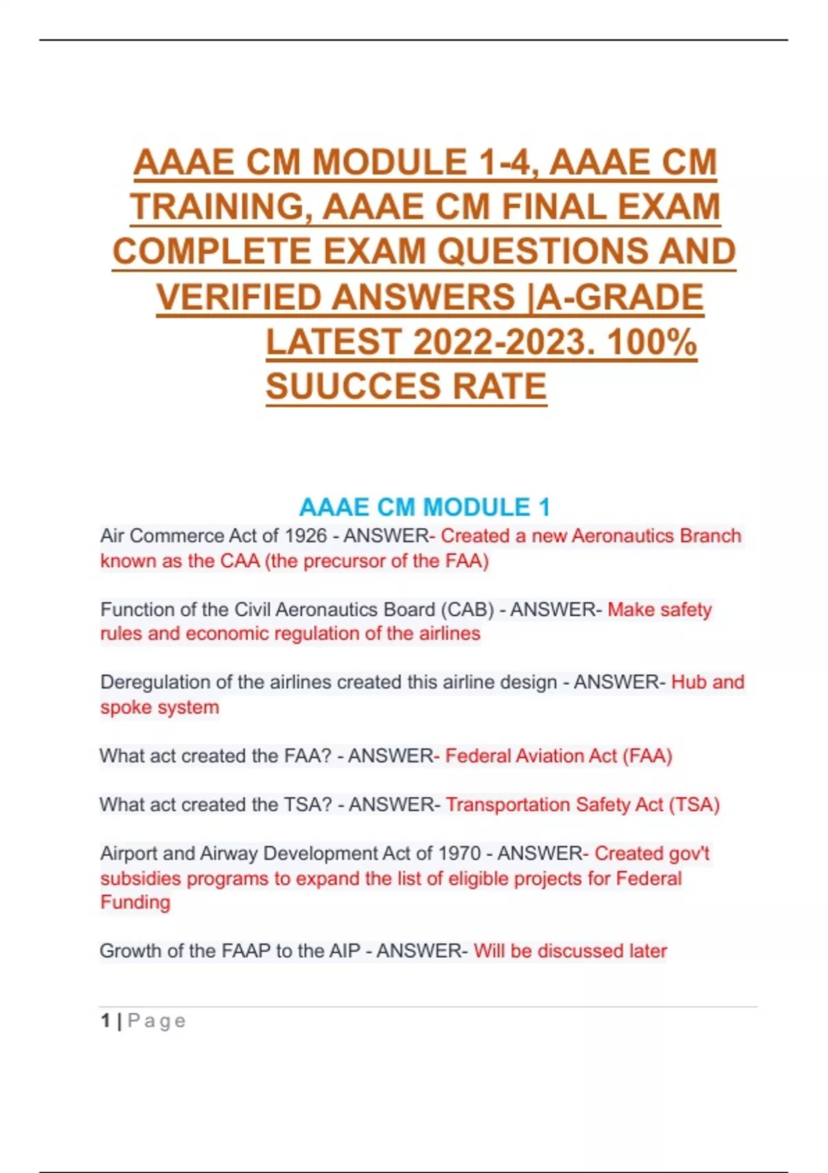 AAAE CM MODULE 1-4, AAAE CM TRAINING, AAAE CM FINAL EXAM COMPLETE EXAM QUESTIONS AND VERIFIED ...