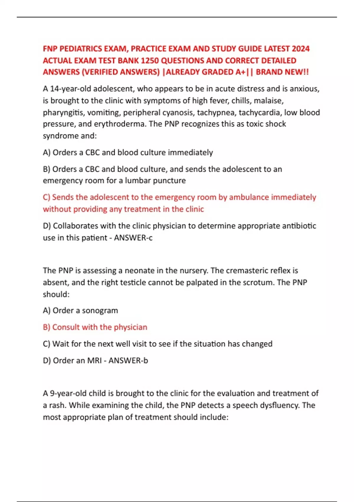 FNP PEDIATRICS EXAM, PRACTICE EXAM AND STUDY GUIDE LATEST 2024 ACTUAL ...