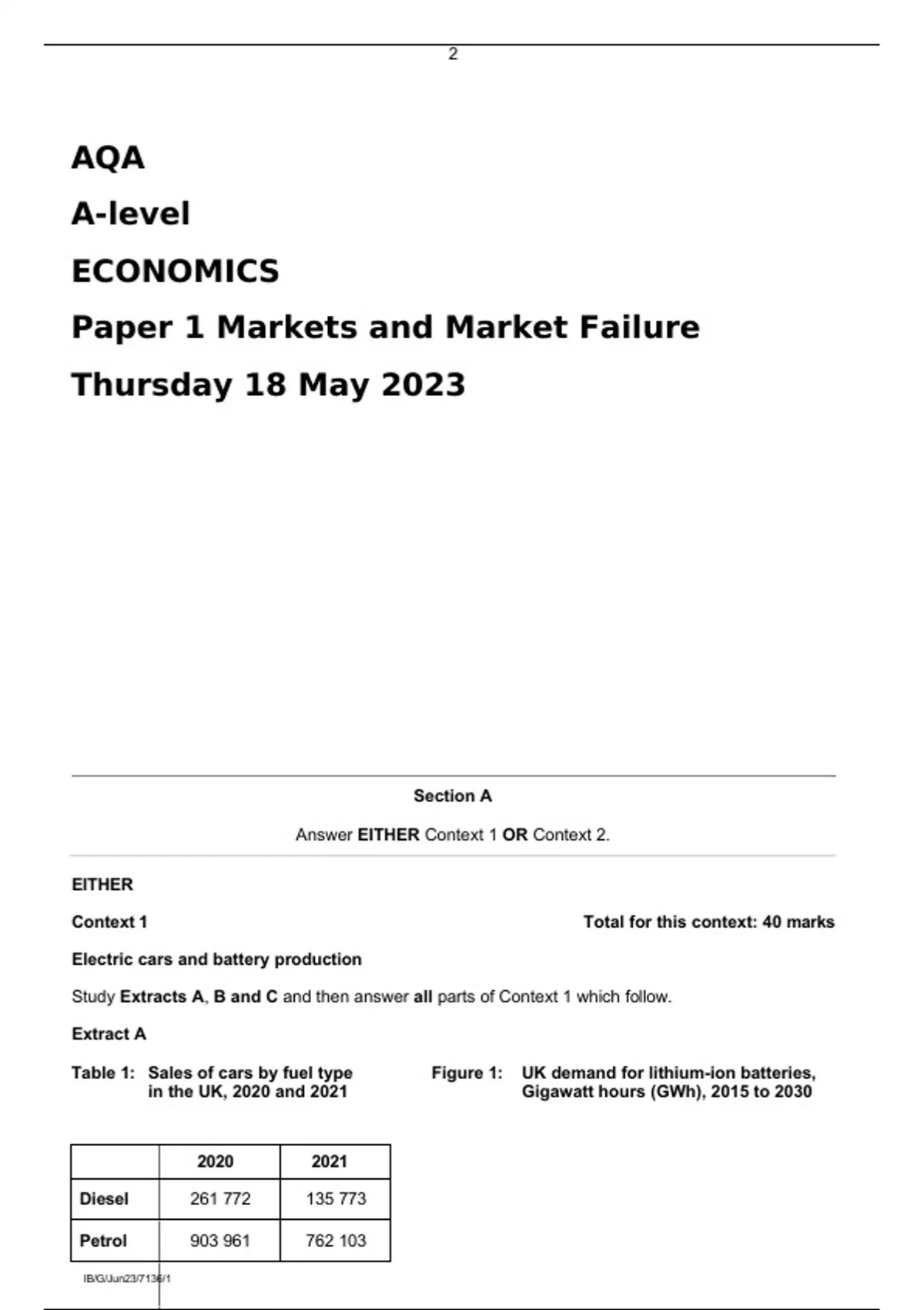 AQA A-level ECONOMICS Paper 1 Markets and Market Failure Thursday 18 ...