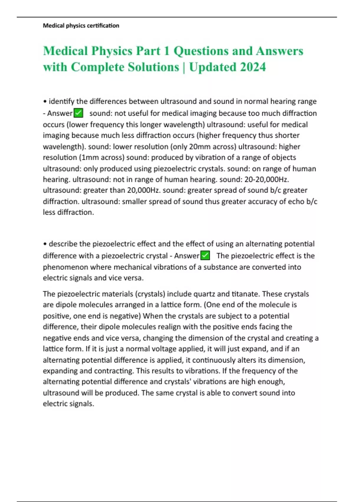 Medical Physics Part 1 Questions and Answers with Complete Solutions ...