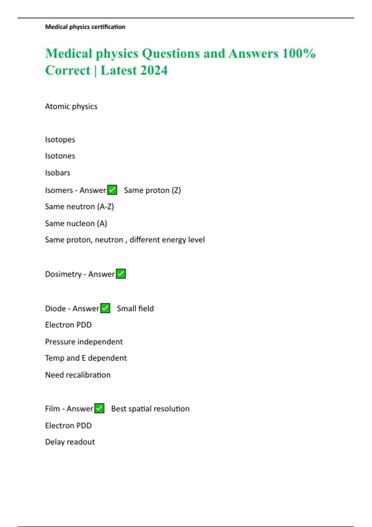 Medical physics Questions and Answers 100% Correct | Latest 2024 ...