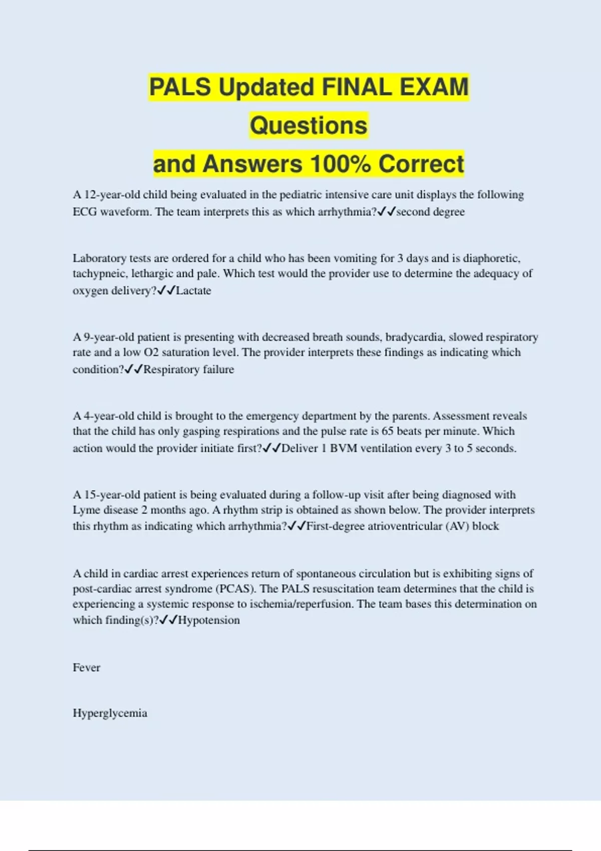 PALS Updated FINAL EXAM Questions and Answers 100% Correct - Pals ...