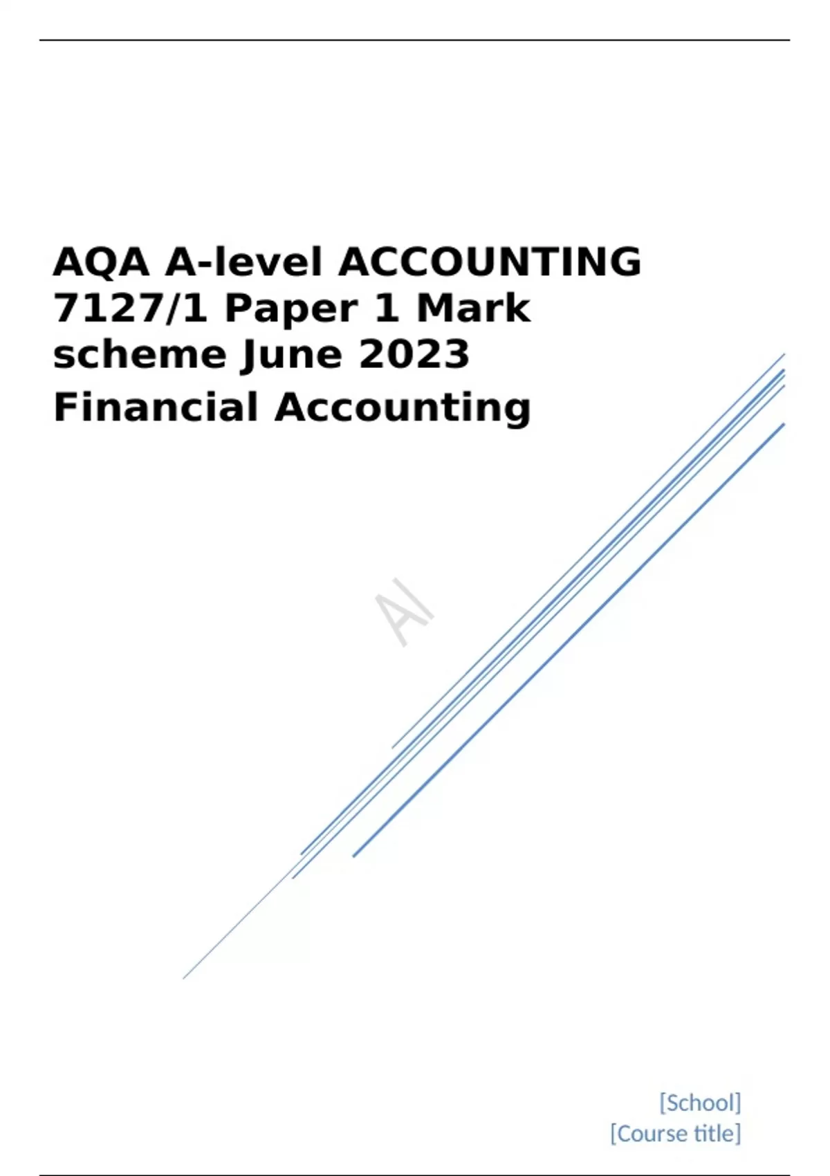 AQA A level ACCOUNTING Paper 1 Mark scheme June 2023 -Financial ...