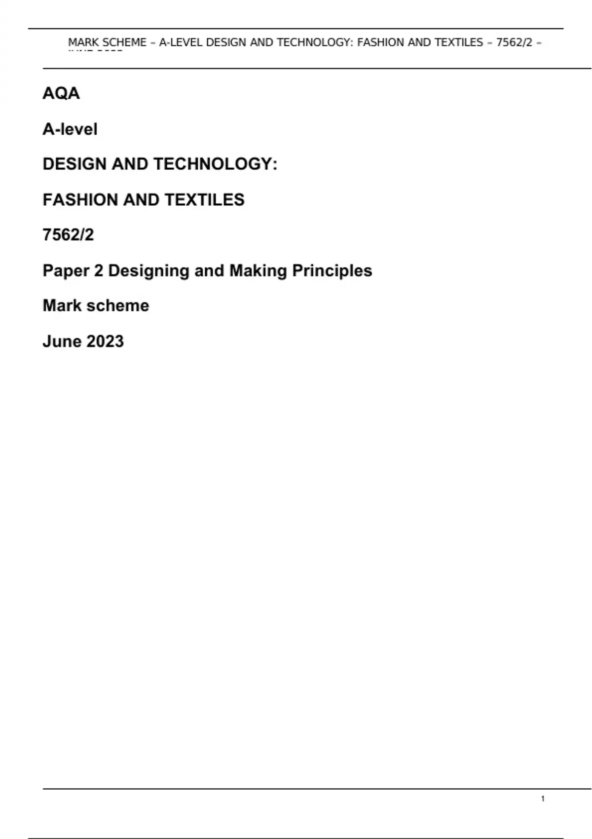 AQA A-level DESIGN AND TECHNOLOGY: FASHION AND TEXTILES 7562/2 Paper 2 ...