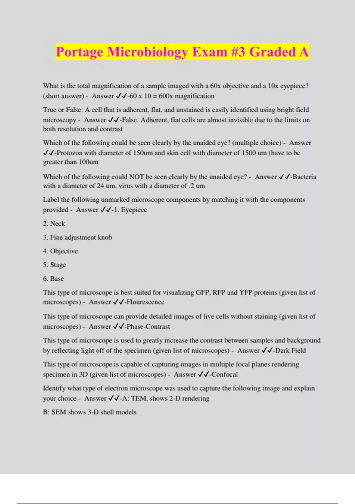 Portage Microbiology Exam #3 Graded A - Portage Learning Microbiology ...