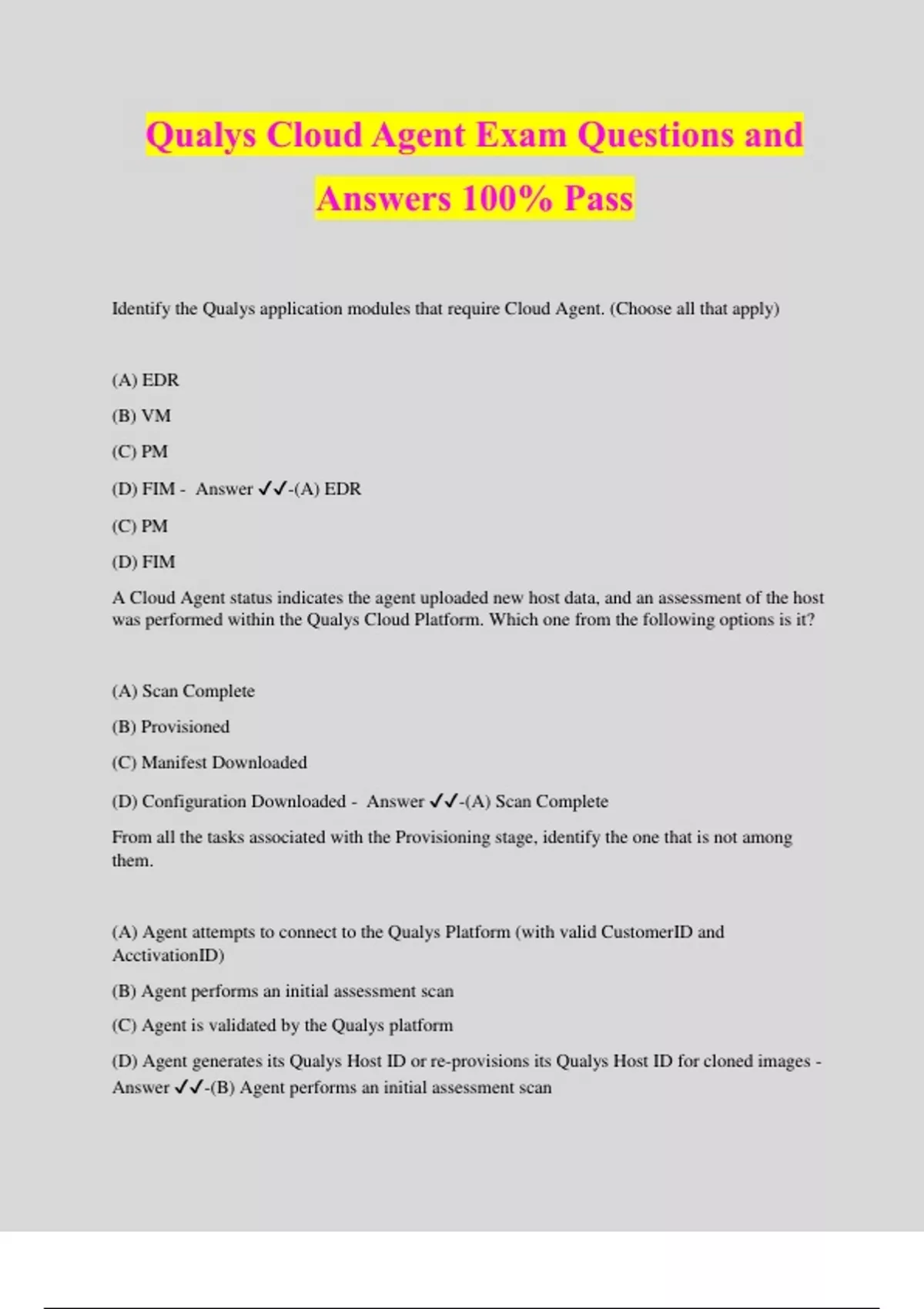 QUALYS Bundled Exams Questions and Answers | 100% Verified and Updated ...