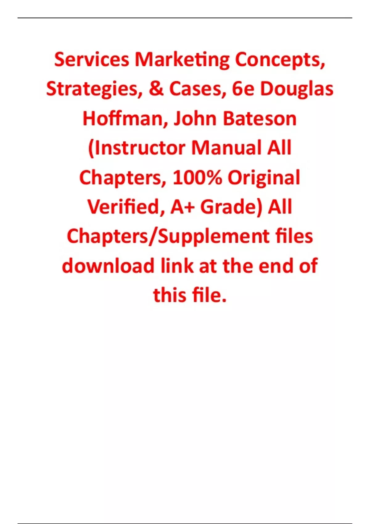 Instructor Manual For Services Marketing Concepts, Strategies, & Cases ...