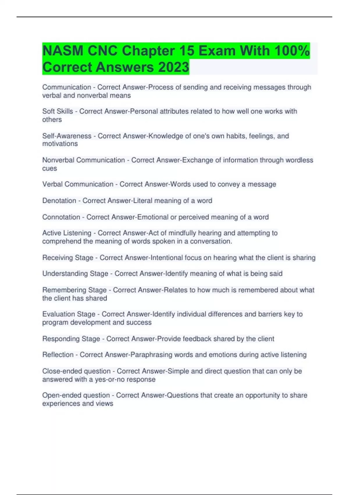 NASM CNC Chapter 15 Exam With 100% Correct Answers 2023 - NASM CNC ...