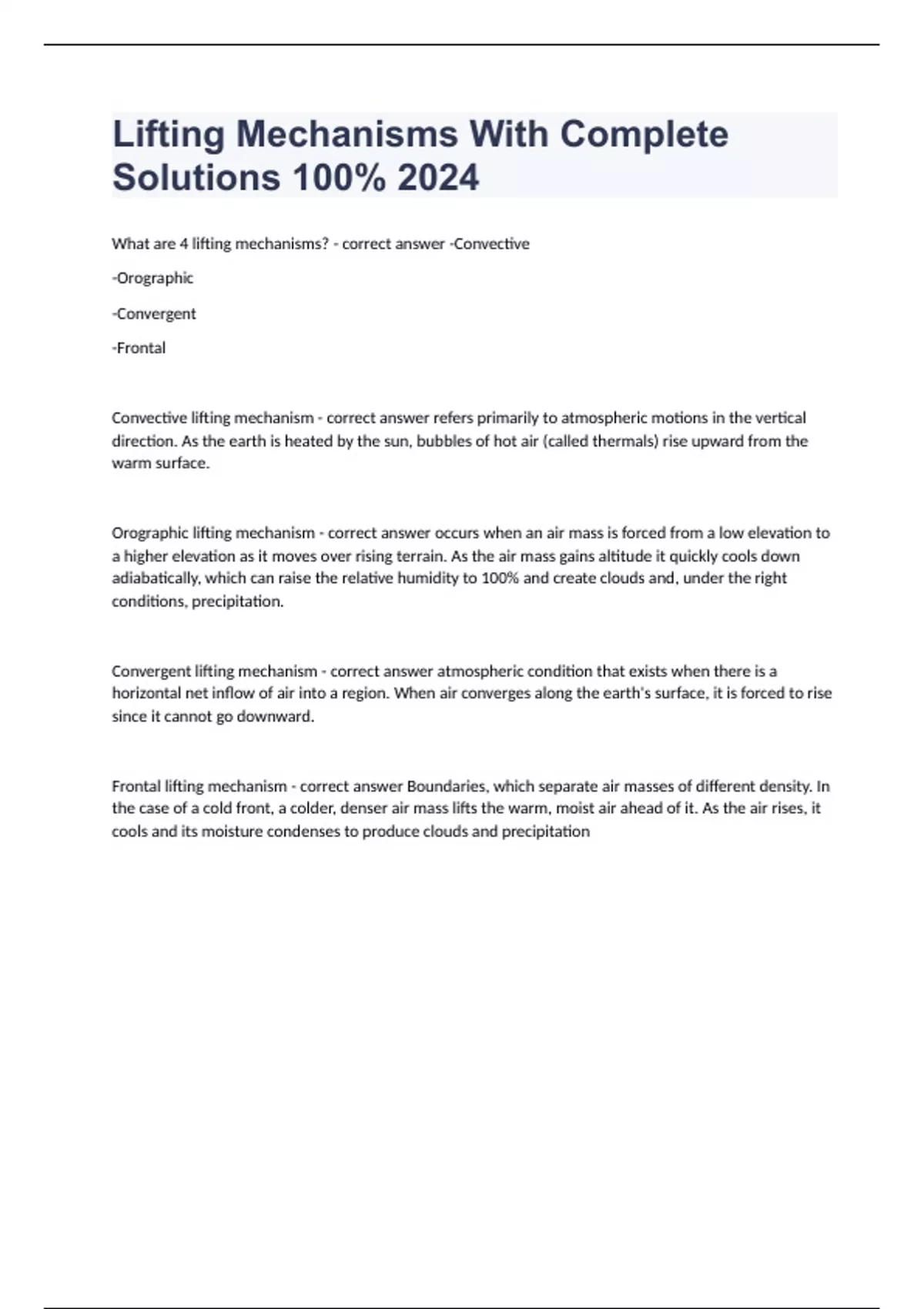 Lifting Mechanisms With Complete Solutions 100% 2024 - Arf - Stuvia US