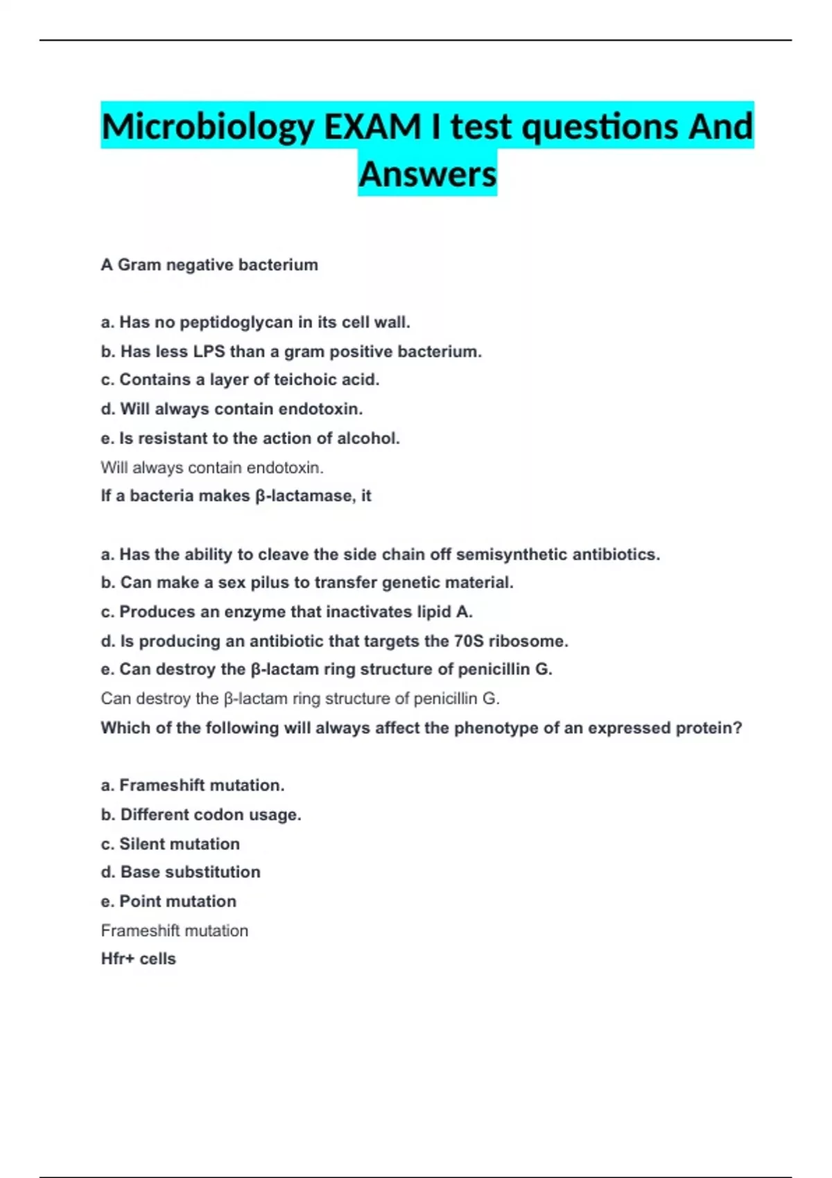 Microbiology EXAM I test questions And Answers - Microbiology - Stuvia US