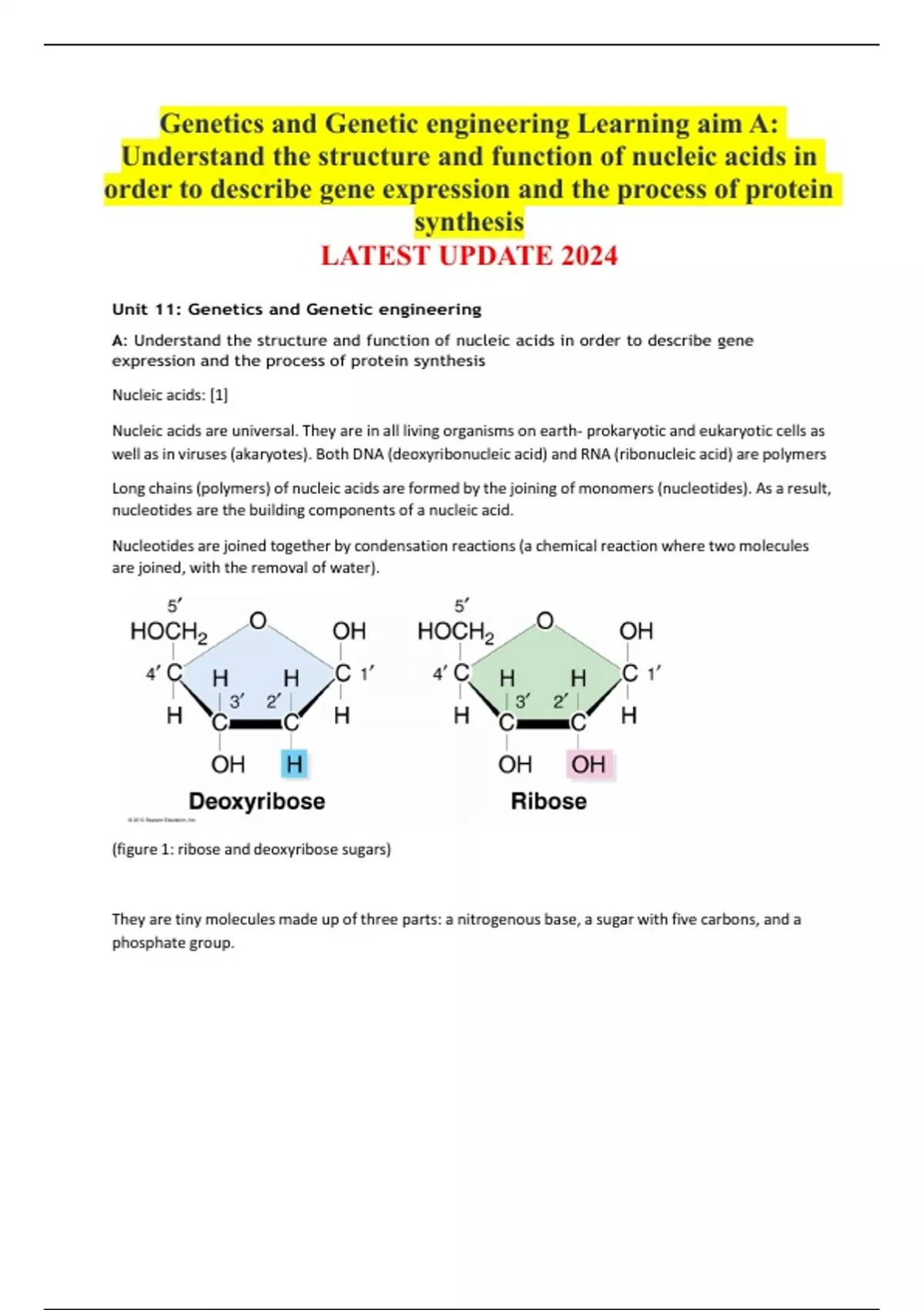 Genetics and Genetic engineering Learning aim A: Understand the ...