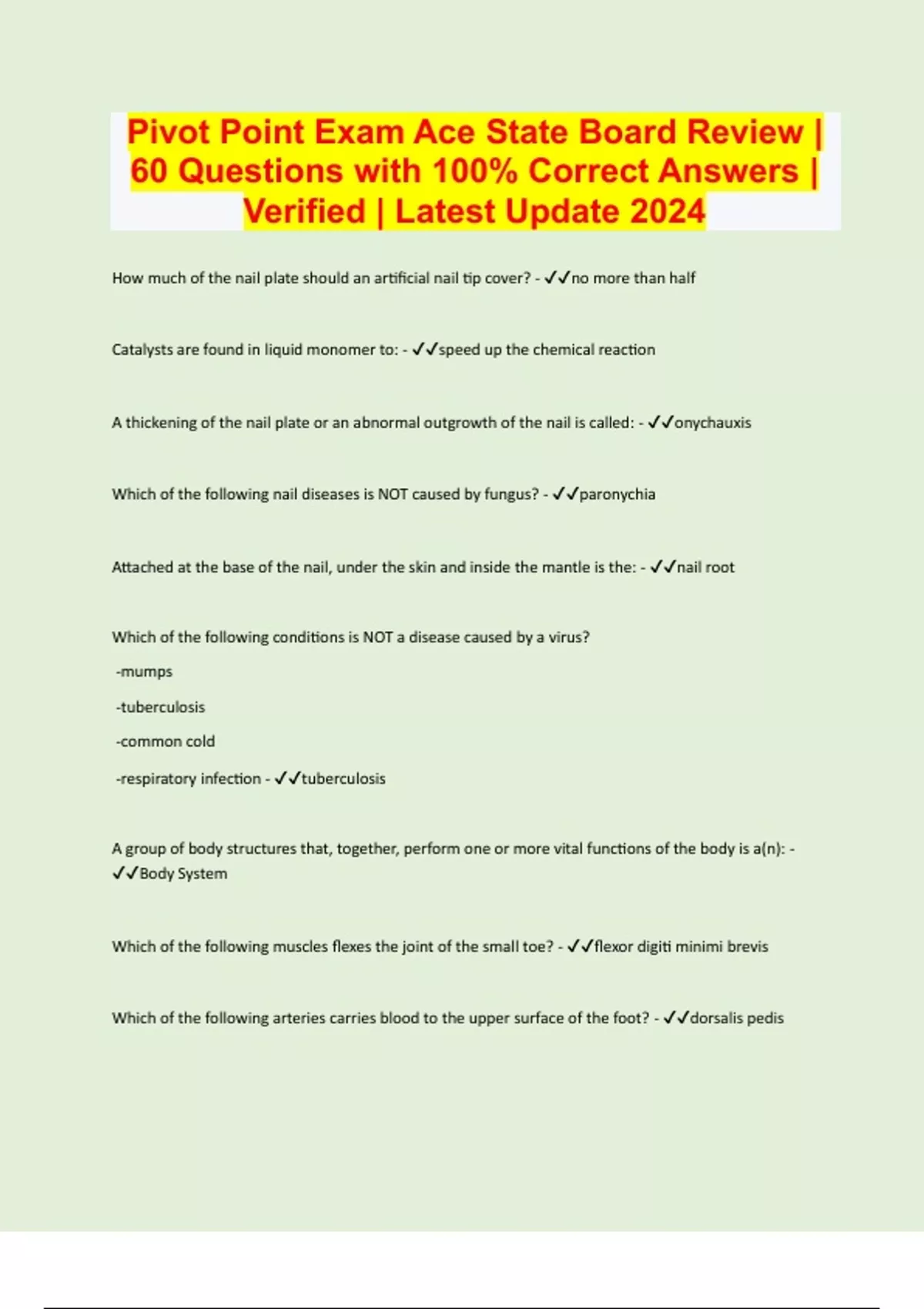 Pivot Point Exam Ace State Board Review | 60 Questions with 100% ...