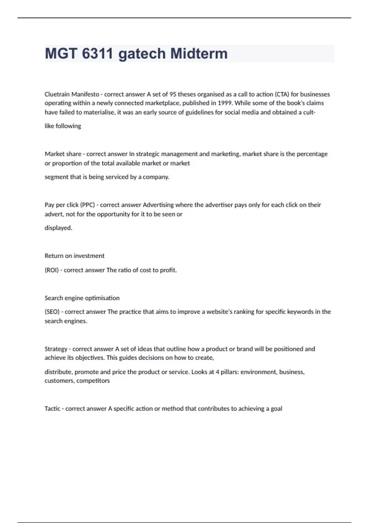 MGT 6311 gatech Midterm Question and answers 2023/2024 verified to pass ...