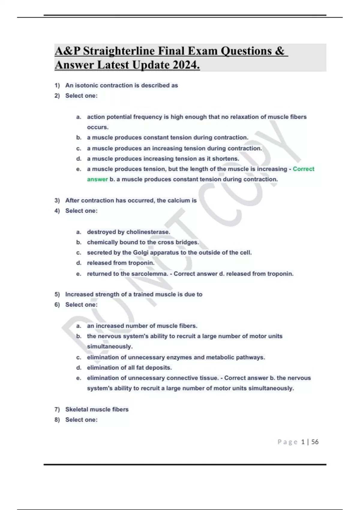 A&P Straighterline Final Exam Questions & Answer Latest Update 2024 ...