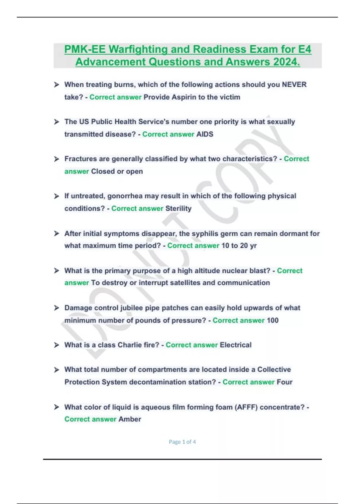 PMK-EE Warfighting and Readiness Exam for E4 Advancement Questions and ...