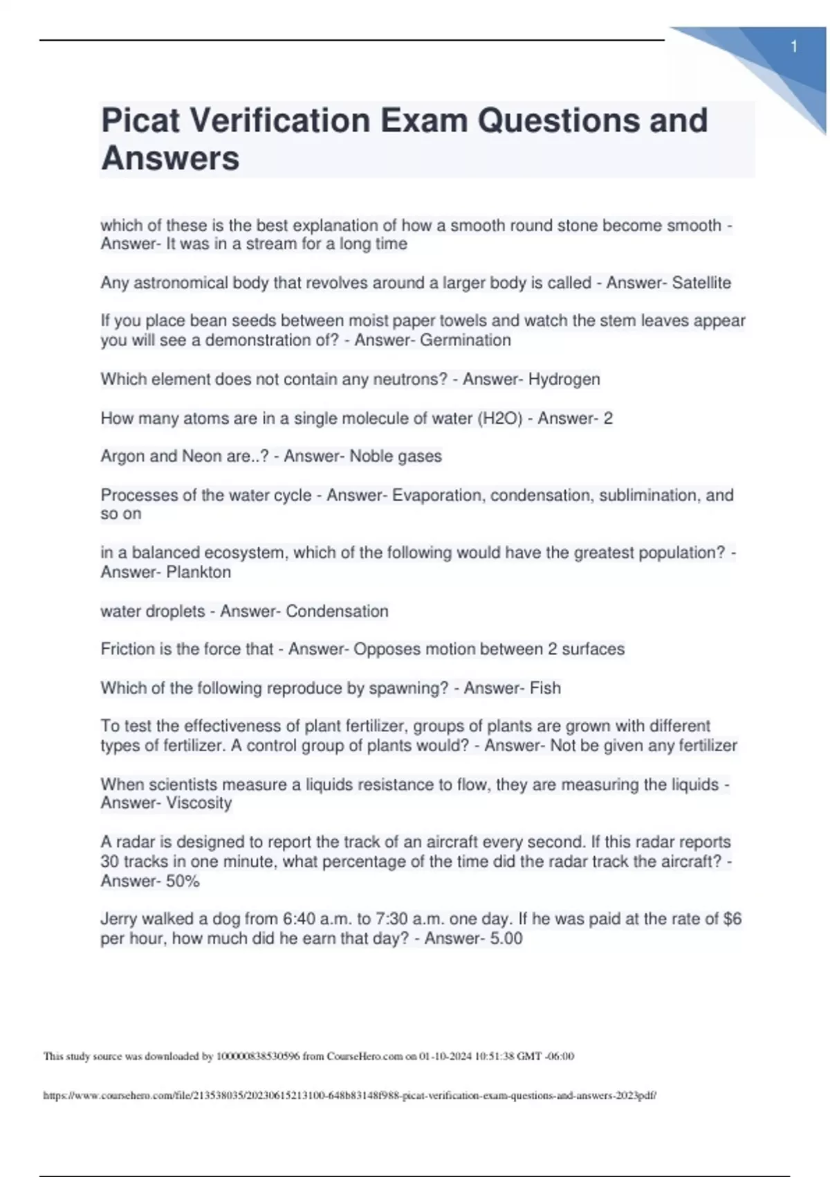 PICAT-ASVAB Test Verification Questions and Answers 100% Correct ...