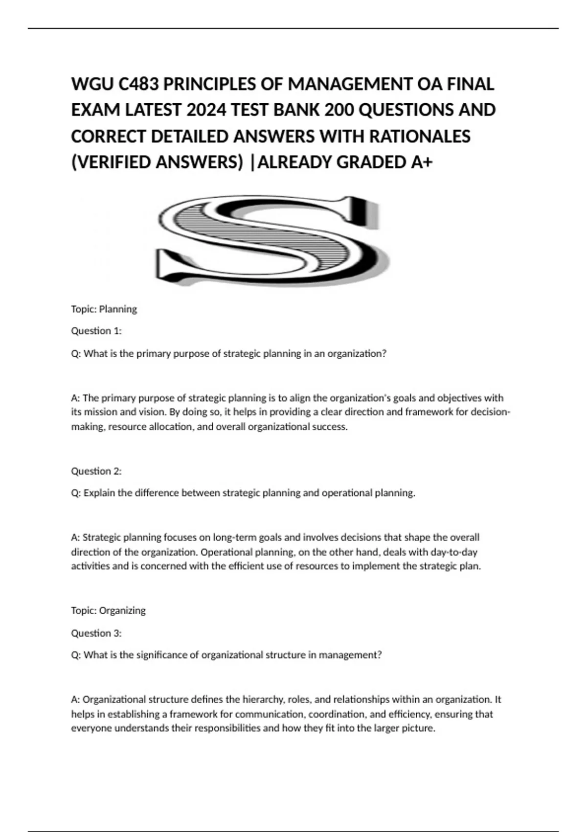 WGU C483 PRINCIPLES OF MANAGEMENT OA FINAL EXAM LATEST 2024 TEST BANK ...