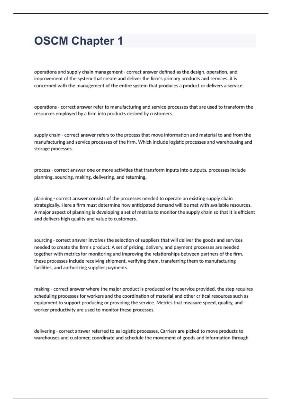 OSCM Chapter 1 Question and answers correctly solved 2023/2024 - OSCM - Stuvia US