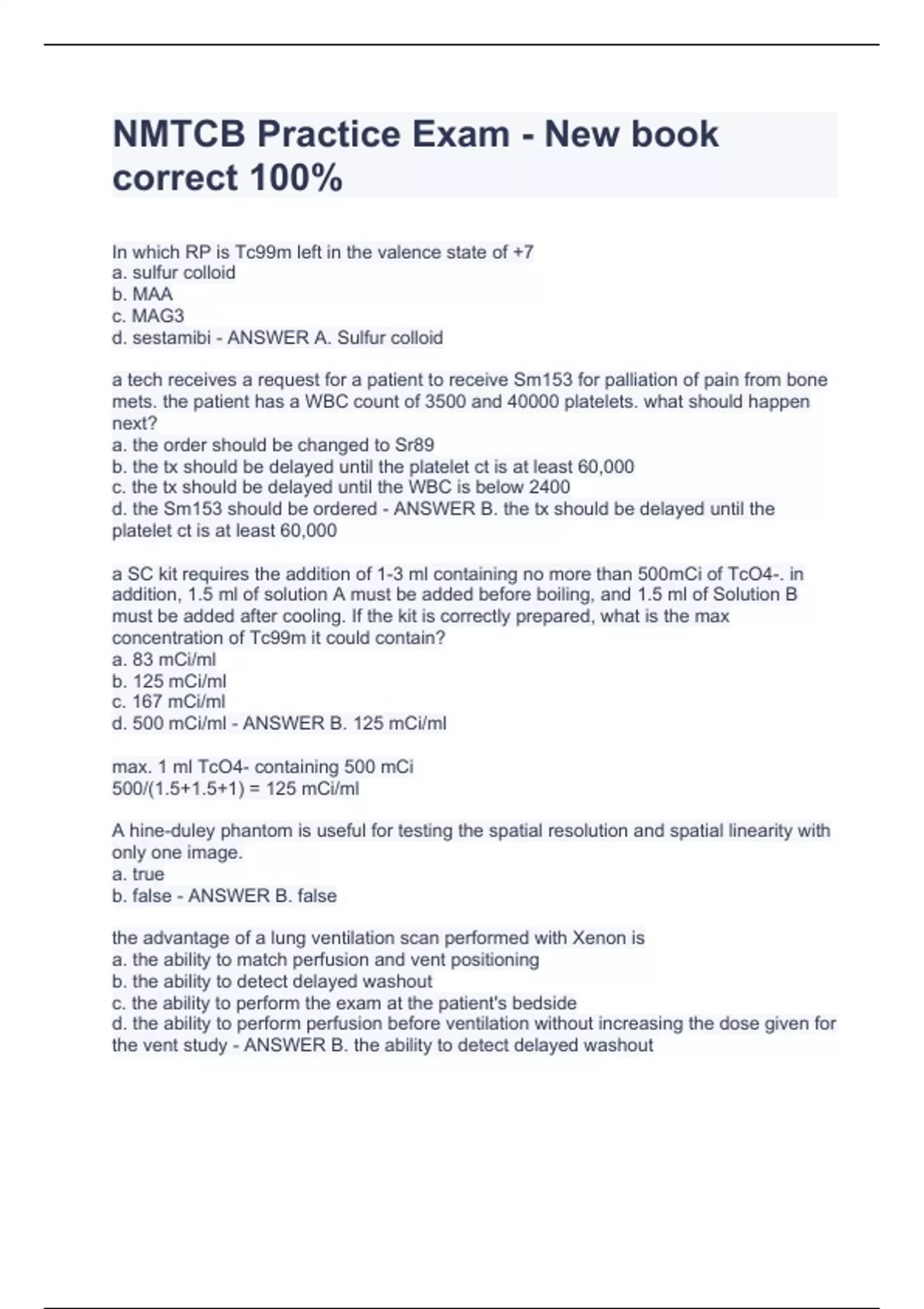 NMTCB Practice Exam - New book correct 100% - NMTCB - New book - Stuvia US