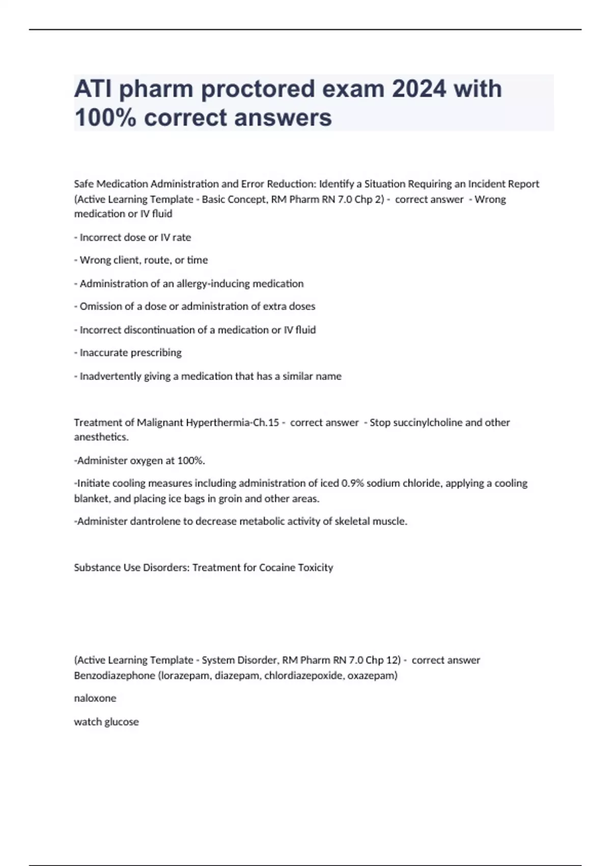 ATI pharm proctored exam 2024 with 100% correct answers - ATI - Stuvia US