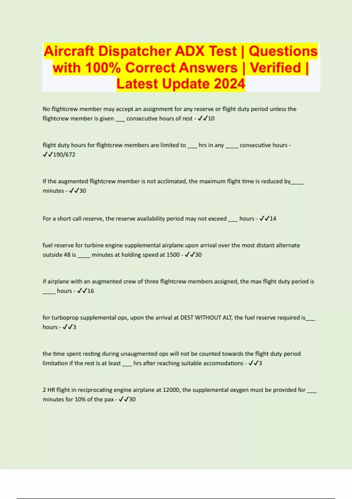 Aircraft Dispatcher ADX Test | Questions with 100% Correct Answers ...