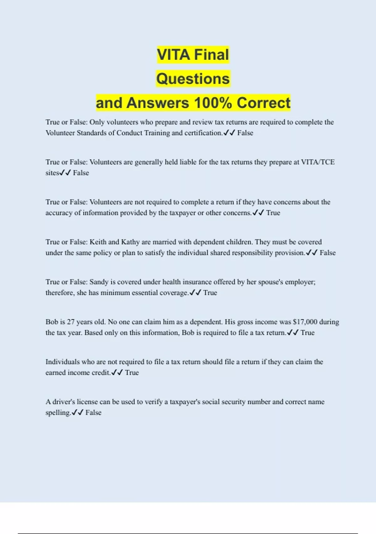 VITA Final Questions and Answers 100% Correct - Vita - Stuvia US