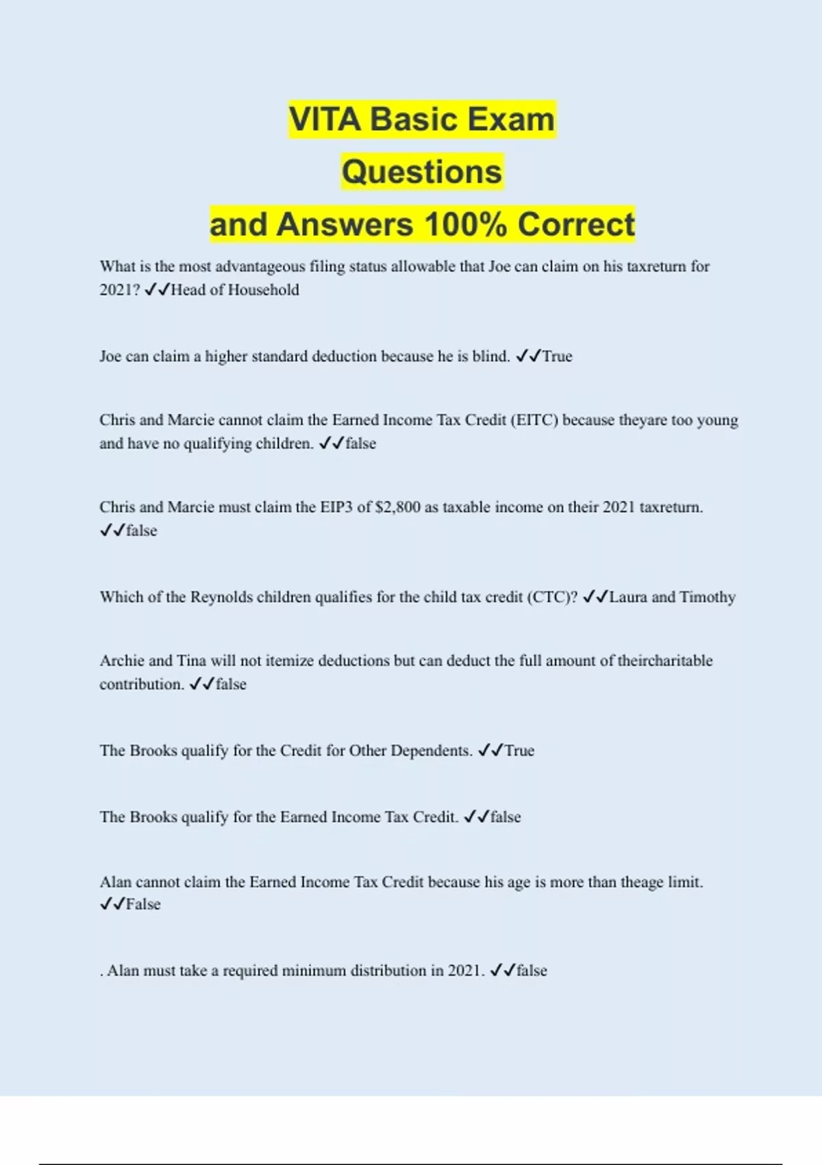 VITA Basic Exam Questions and Answers 100% Correct - Vita - Stuvia US