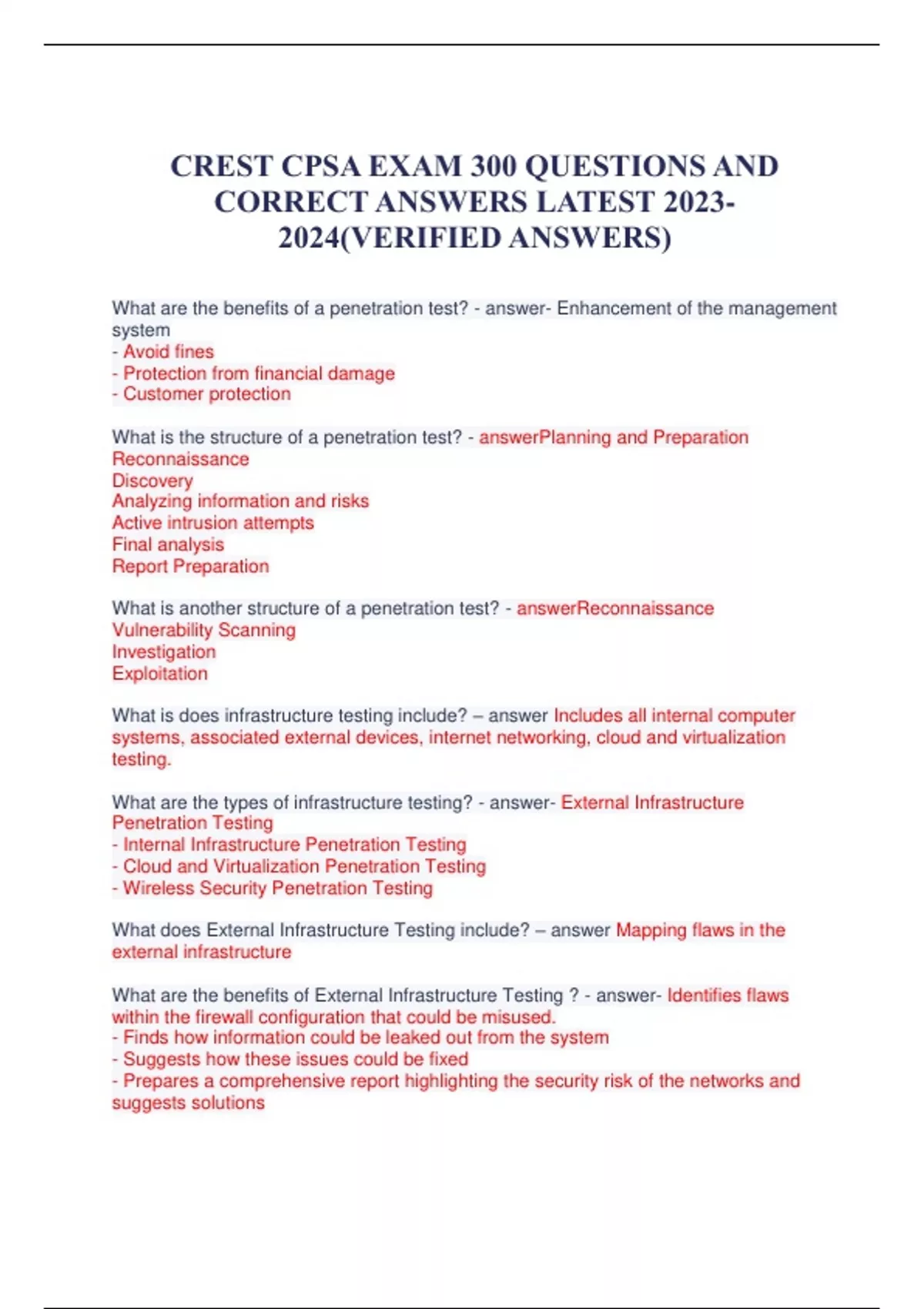 CREST CPSA EXAM 300 QUESTIONS AND CORRECT ANSWERS LATEST (VERIFIED ...