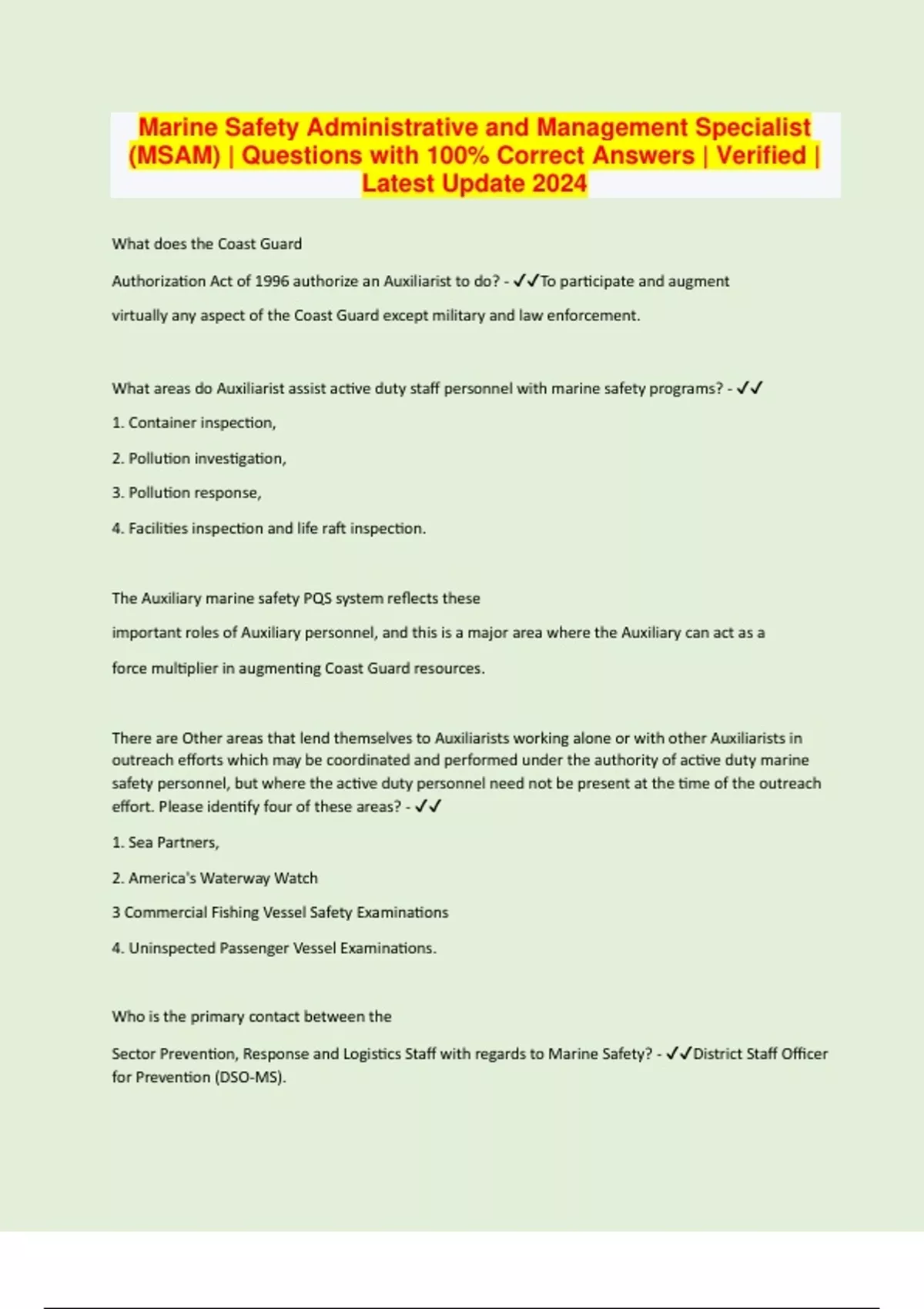 Marine Safety Administrative and Management Specialist (MSAM ...