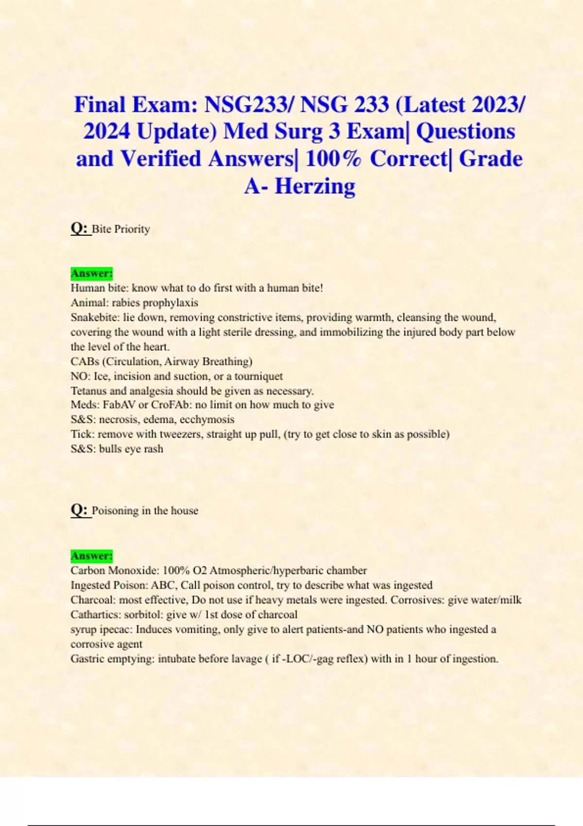 Final Exam: NSG233/ NSG 233 (Latest 2023/ 2024 Update) Med Surg 3 Exam ...