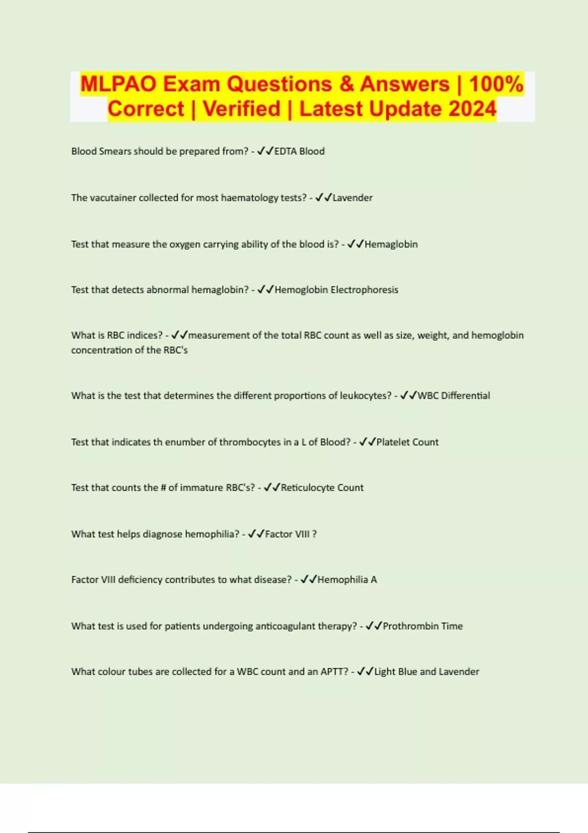 MLPAO Exam Questions & Answers | 100% Correct | Verified | Latest ...