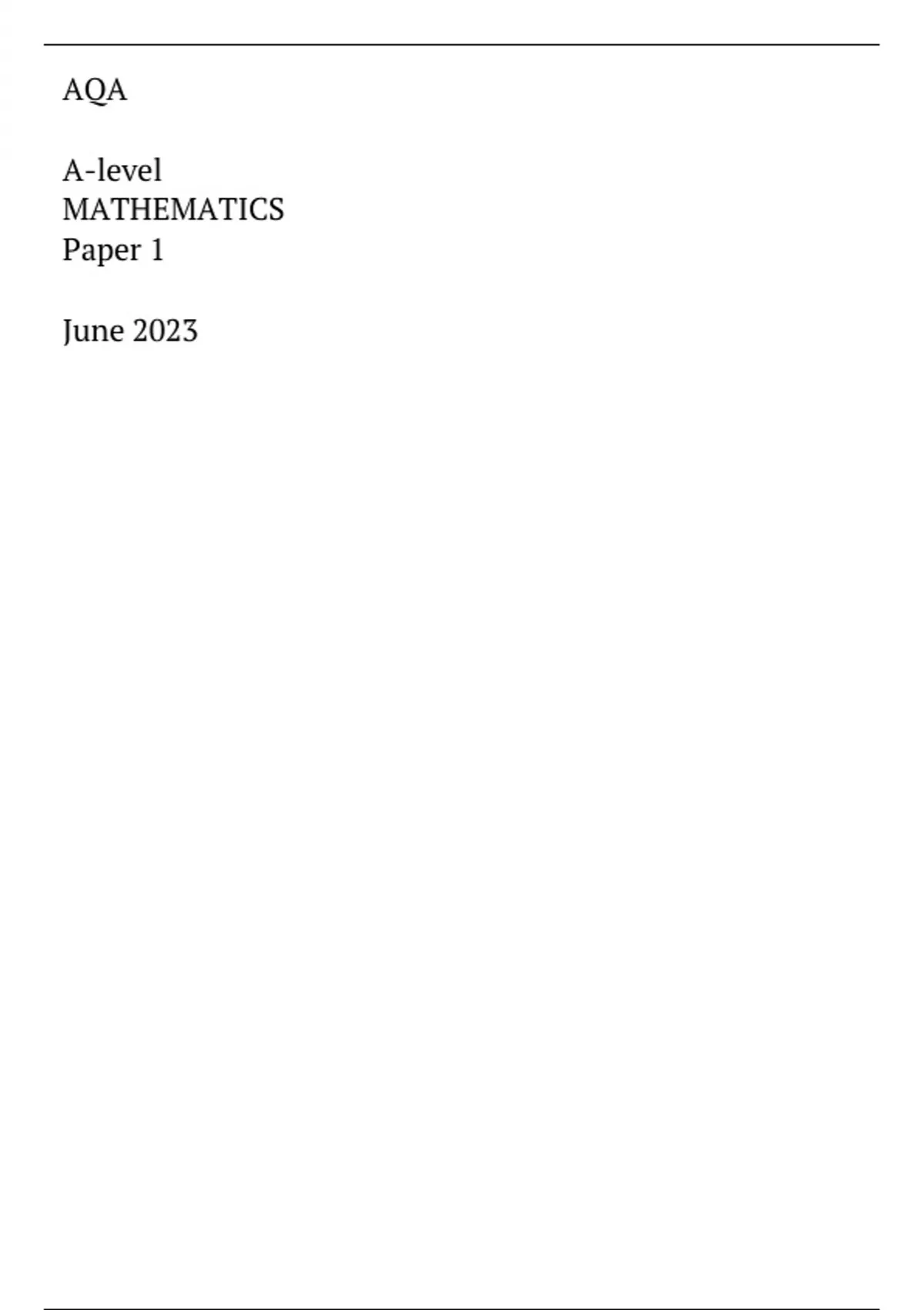AQA A-level MATHEMATICS Paper 1 June 2023 - AQA - Stuvia UK