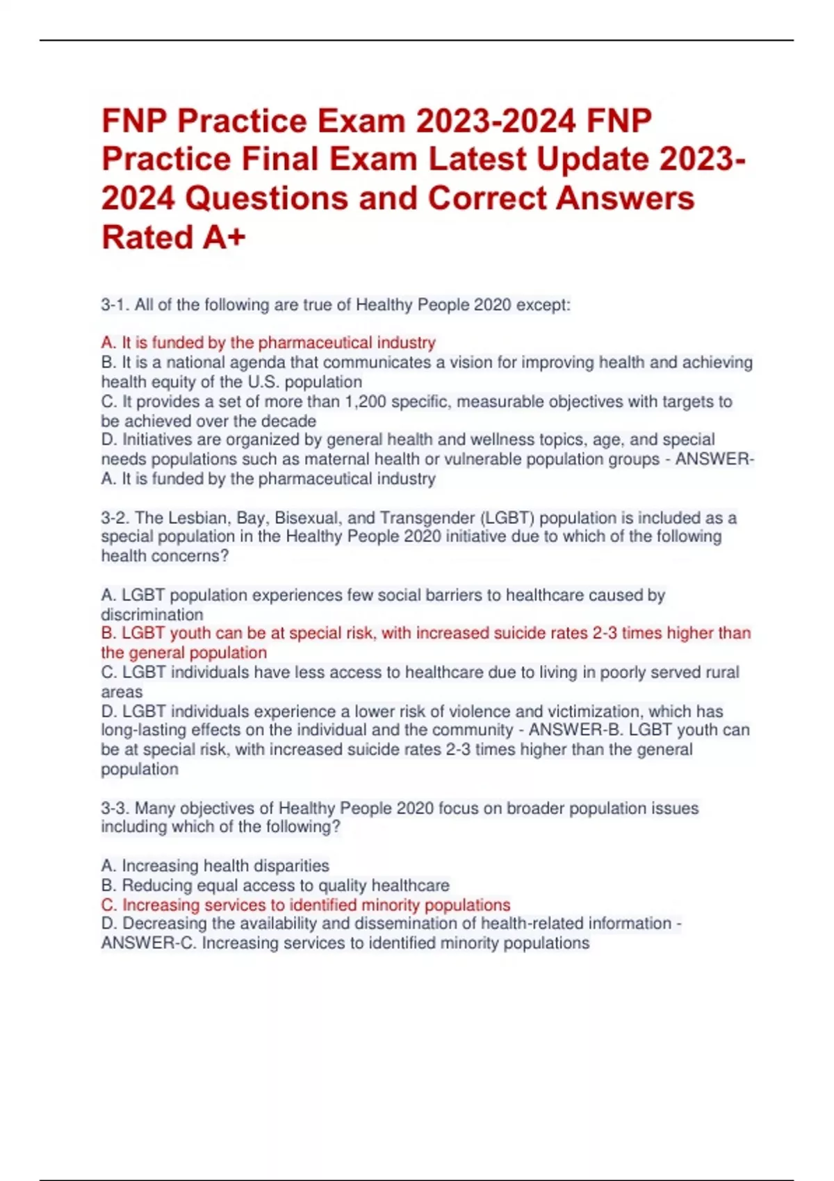 Fnp Practice Exam Fnp Practice Final Exam Latest Update Questions And Correct Answers Rated A