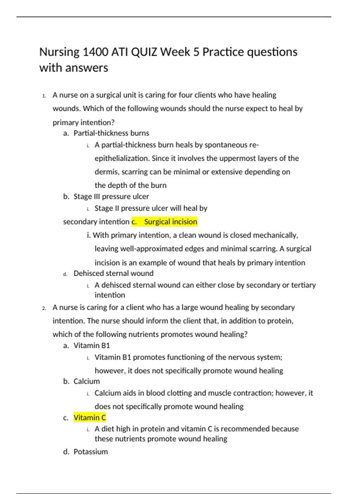 Nursing 1400 ATI QUIZ Week 5 Practice questions with answers ...