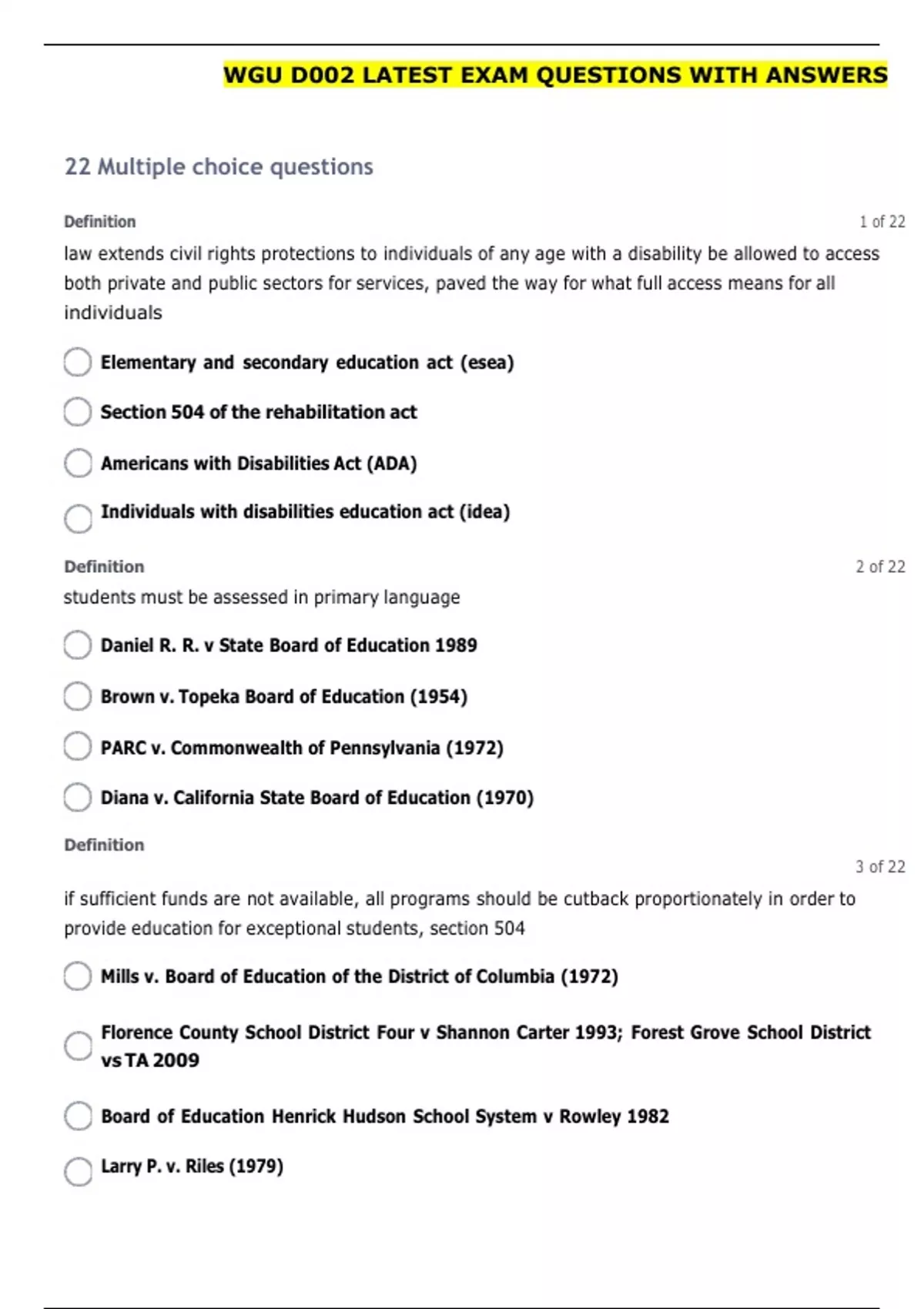 WGU D002 LATEST EXAM QUESTIONS WITH ANSWERS - WGU D002 - Stuvia US
