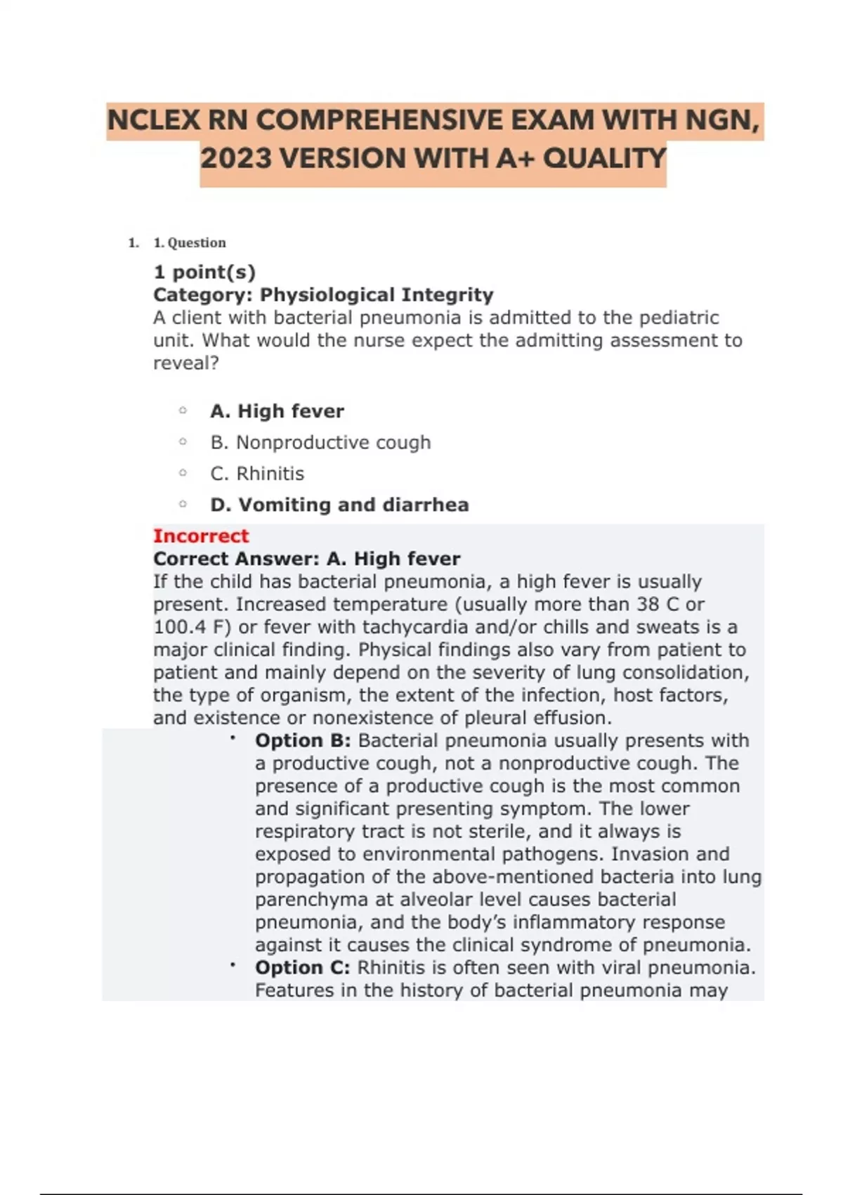 NCLEX RN COMPREHENSIVE EXIT EXAMS WITH NGN LATEST MULTIPLE VERSIONS ...