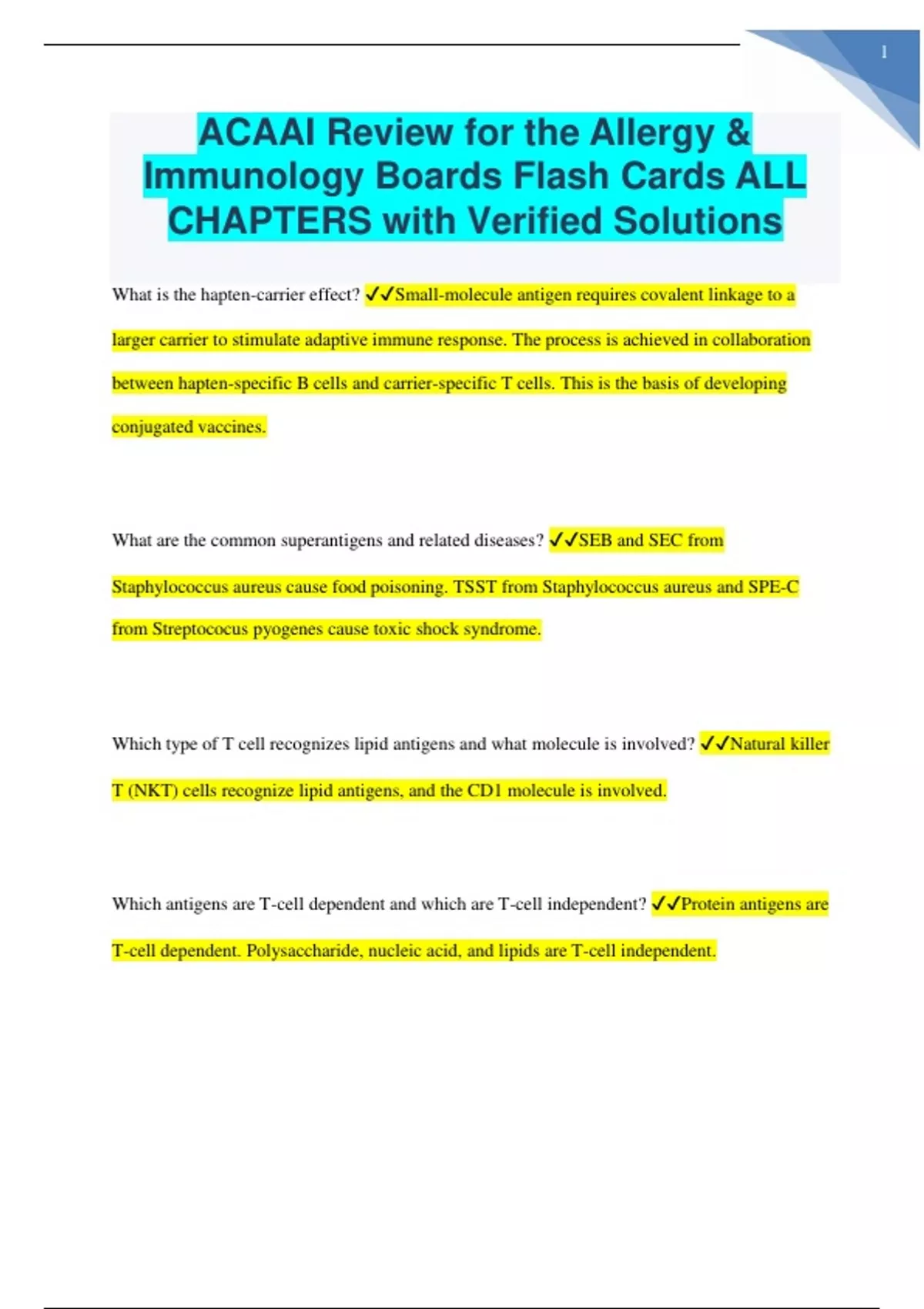 ACAAI Review for the Allergy & Immunology Boards Flash Cards ALL ...