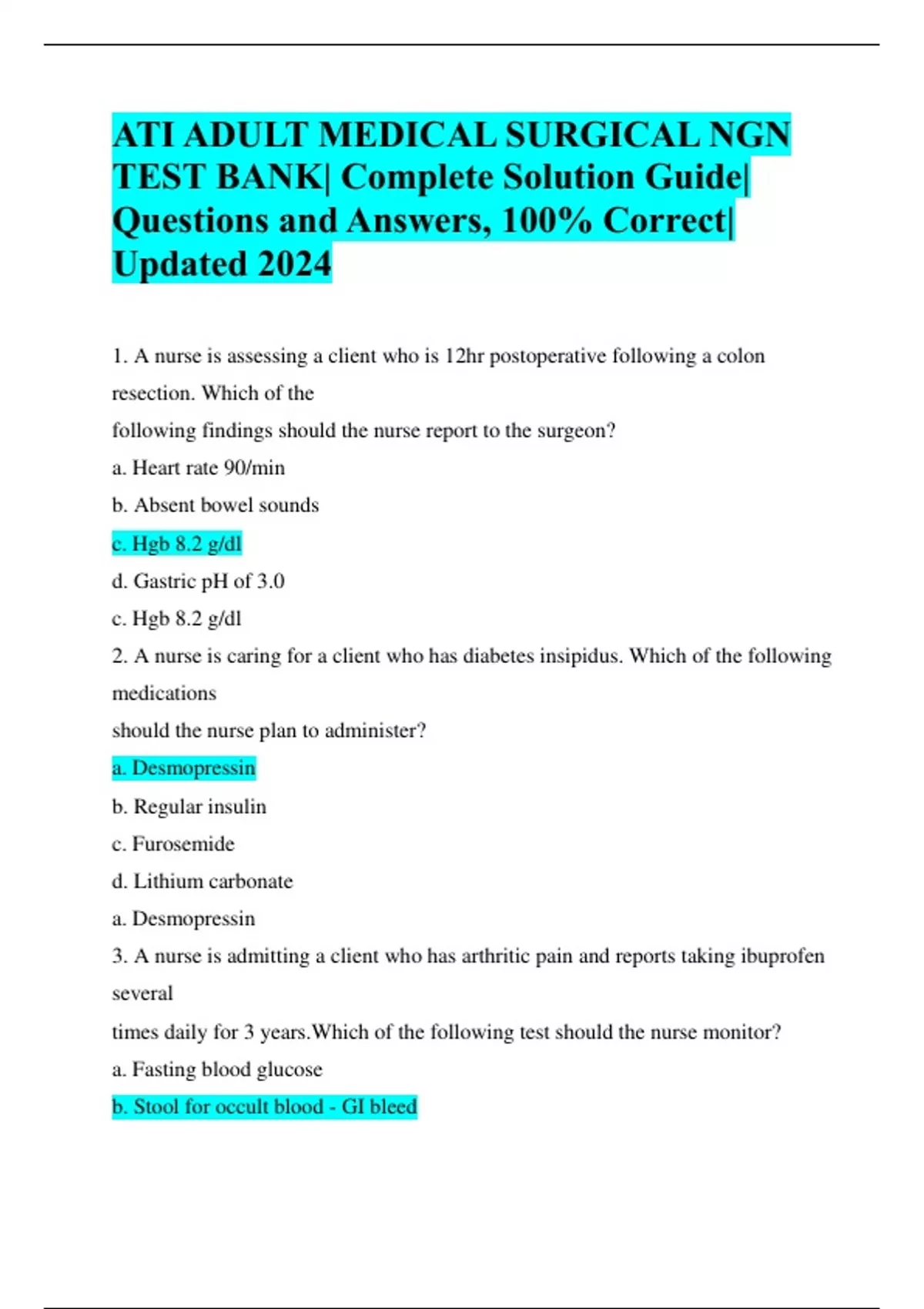 ATI ADULT MEDICAL SURGICAL NGN TEST BANK| Complete Solution Guide ...