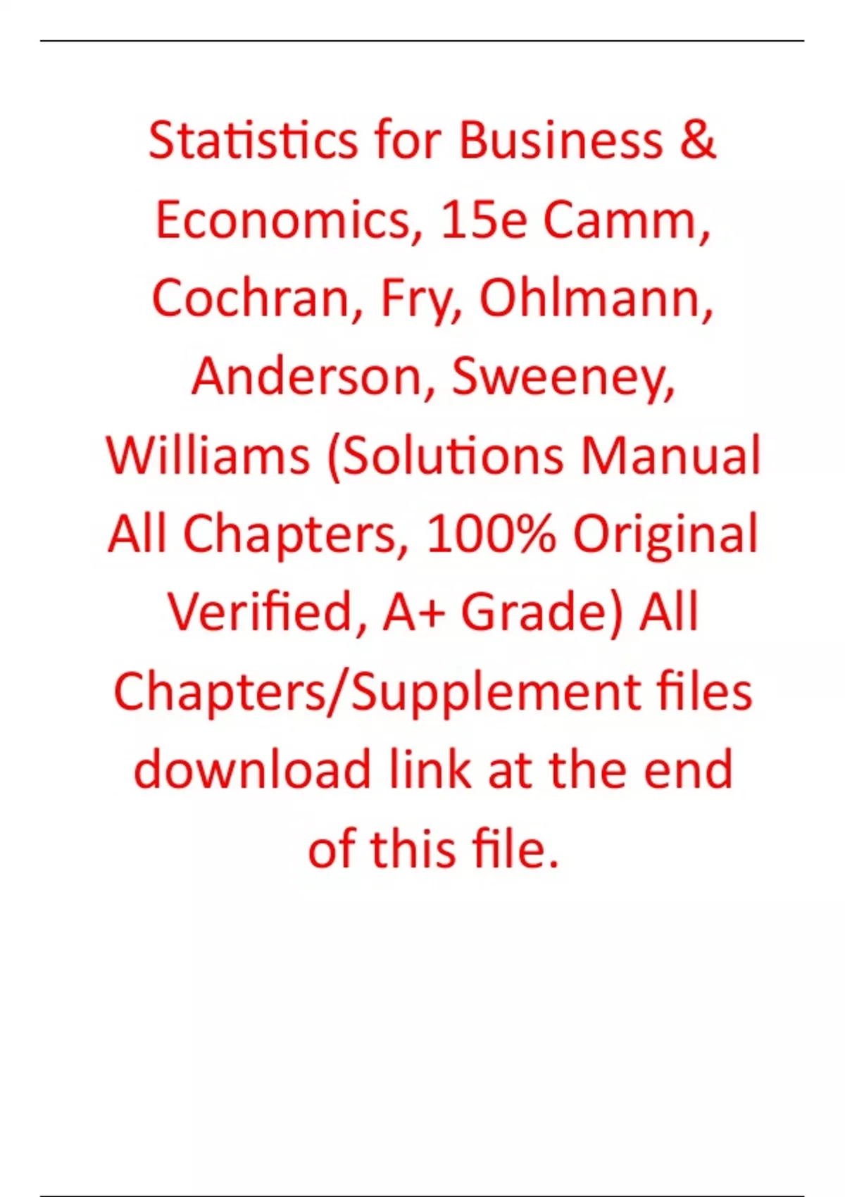 Solution Manual For Statistics for Business & Economics 15th Edition By ...