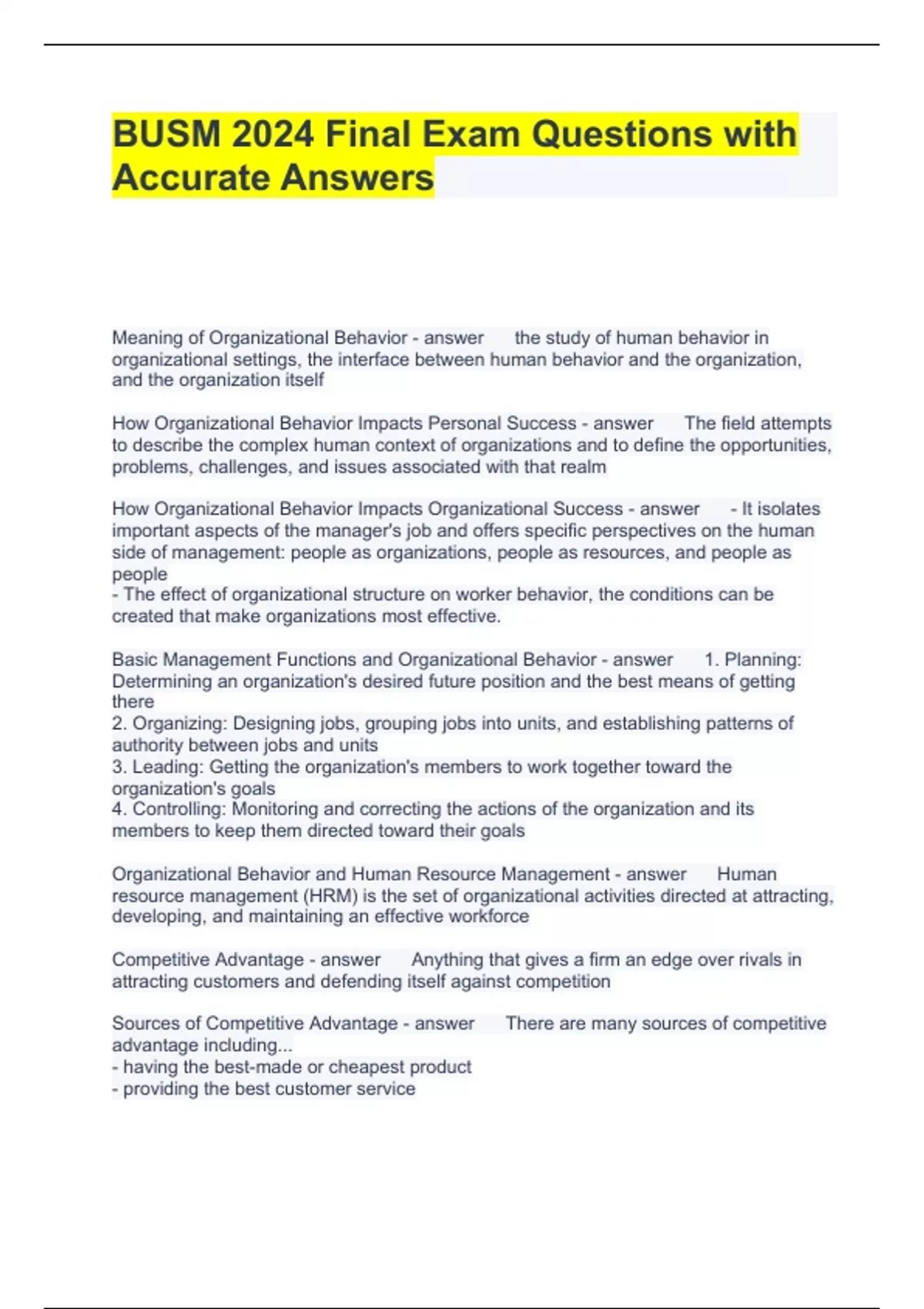 BUSM 2024 Final Exam Questions with Accurate Answers - BUSM - Stuvia US