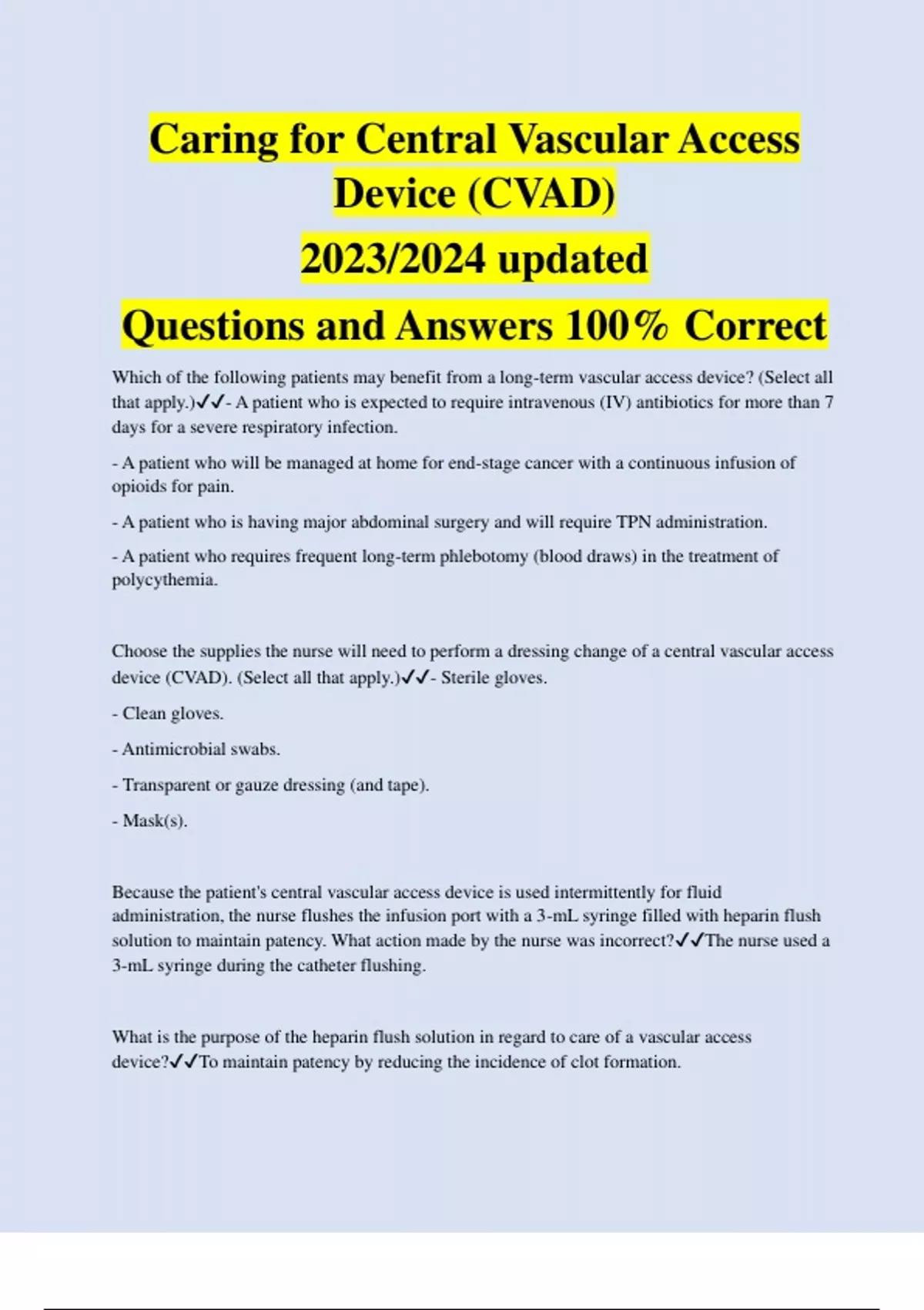 Caring for Central Vascular Access Device (CVAD) 2023/2024 updated ...